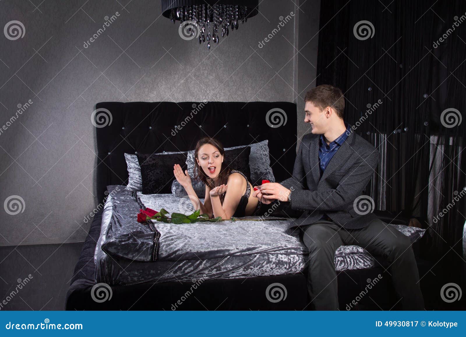Man Surprises His Girlfriend With Ring In A Box Stock Image Image Of Asking Impromptu 49930817