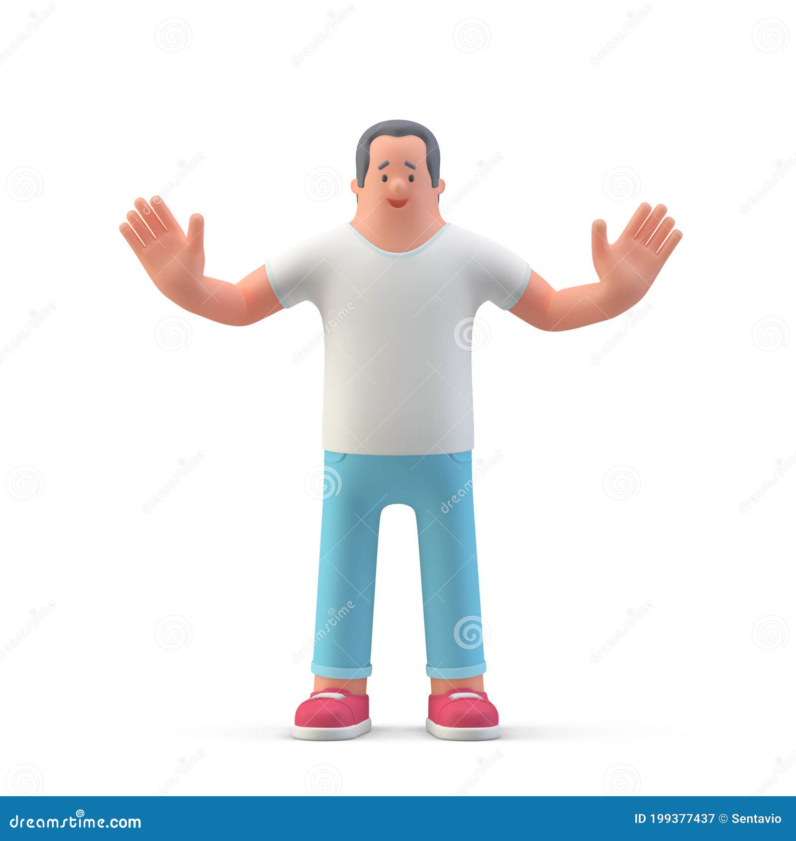Man Surprising Standing on White Background Side View. Wait Stop Pose ...