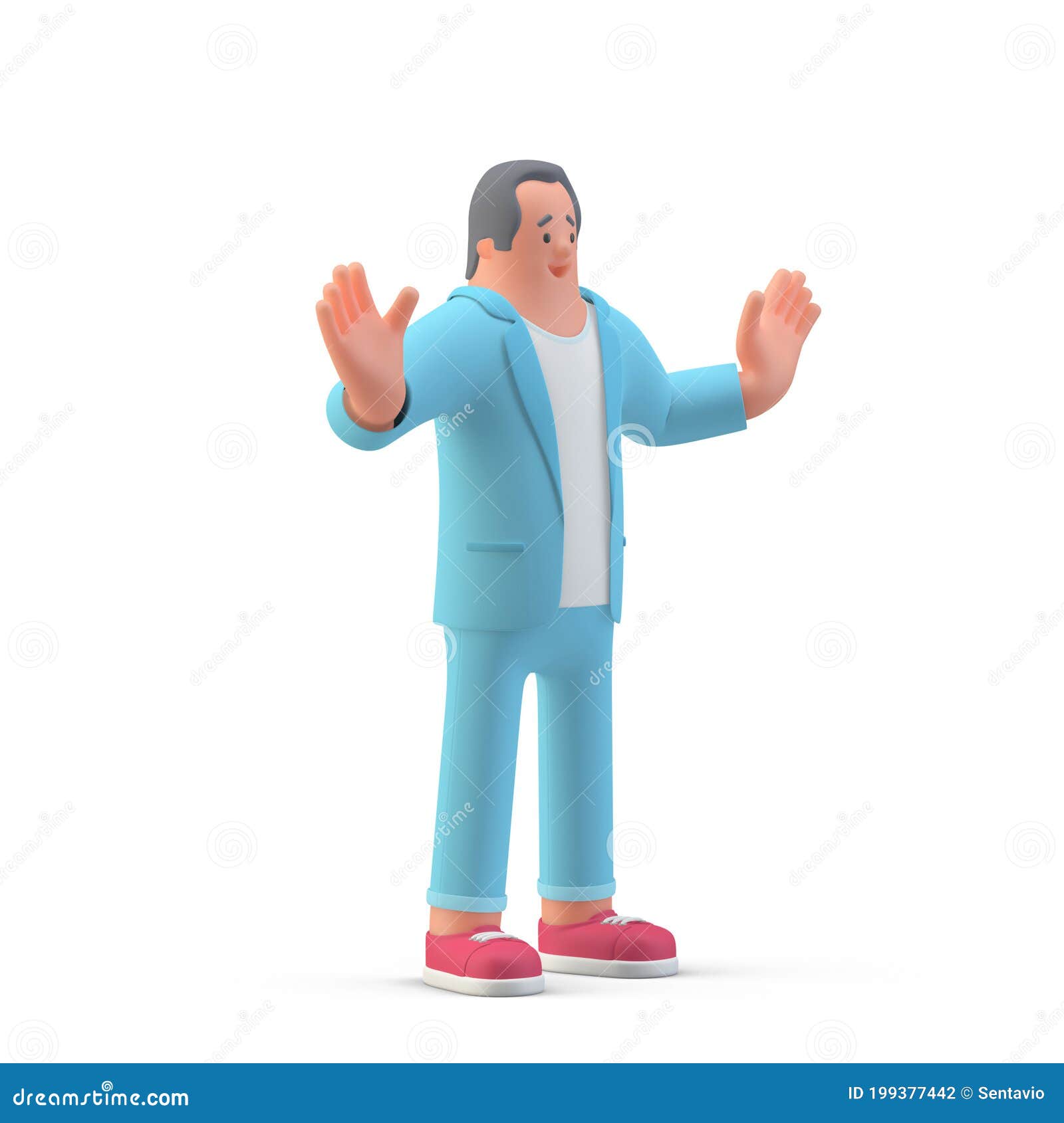 Man Surprising Standing on White Background Side View. Wait Stop Pose ...