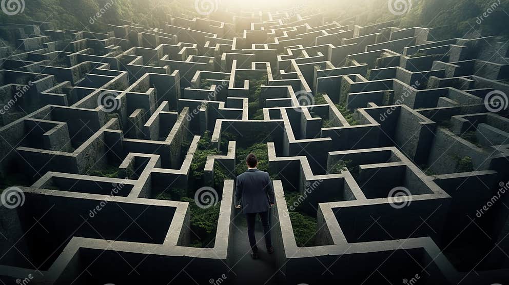 Man in Surreal Maze, Facing Labyrinth Challenge, Complex Problem ...