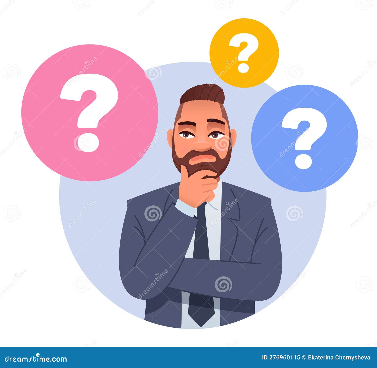 A Man Surrounded by Question Bubbles. the Man Has a Question. Portrait ...