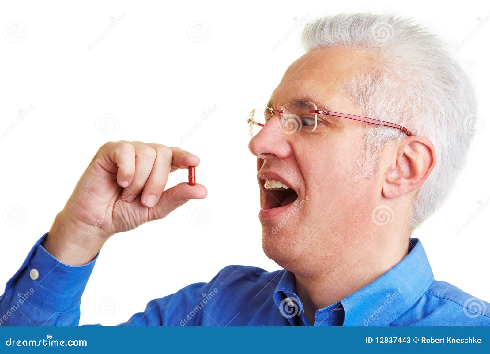 Man swallowing red pill stock image. Image of pain, painkiller - 12837443