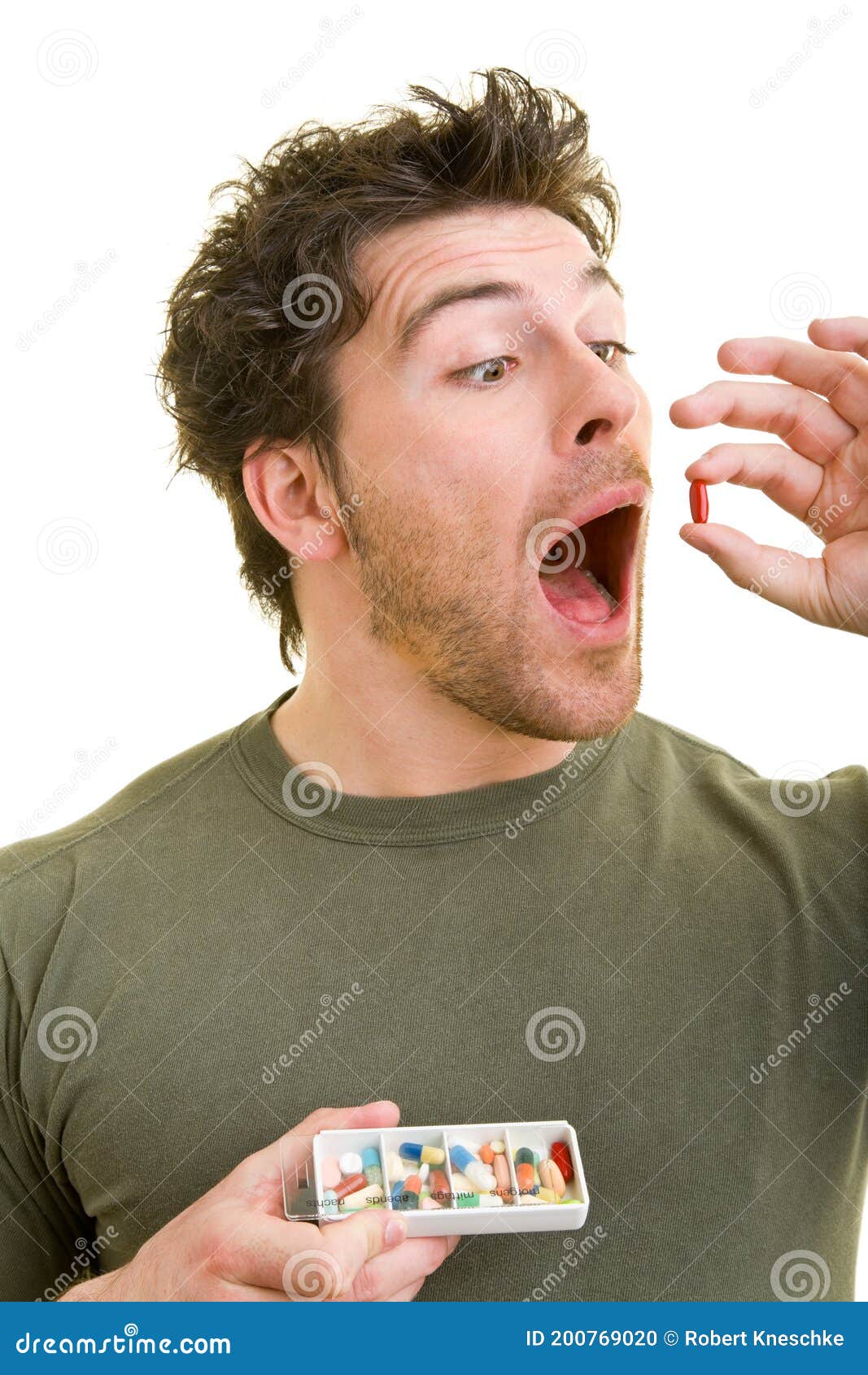 Man swallows pill stock photo. Image of doubting, medicament - 200769020