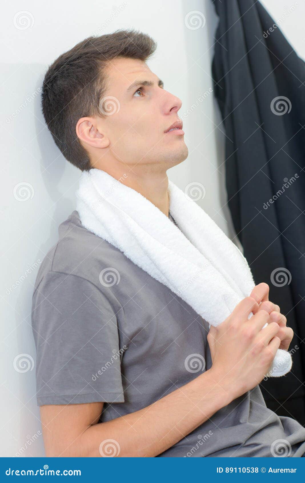 Man with sweat towel stock photo. Image of activity, teen - 89110538