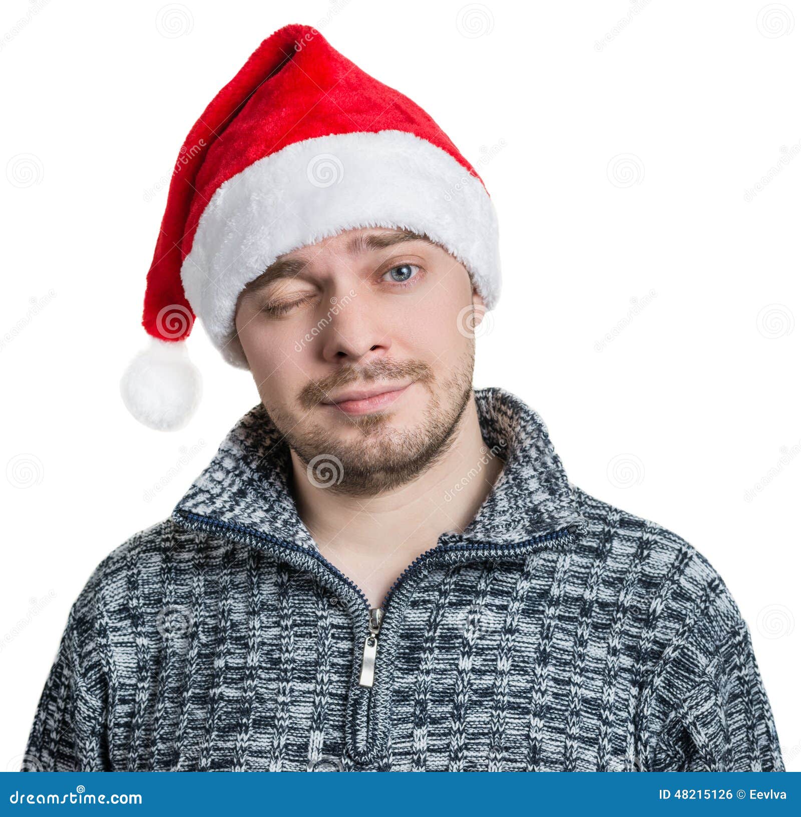Man in Sweater with Red Santa Hat. Stock Photo - Image of santa, smile ...