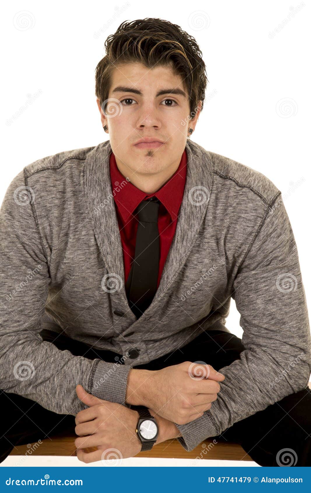 Man in Sweater and Red Shirt Lean Forward Stock Image - Image of male ...