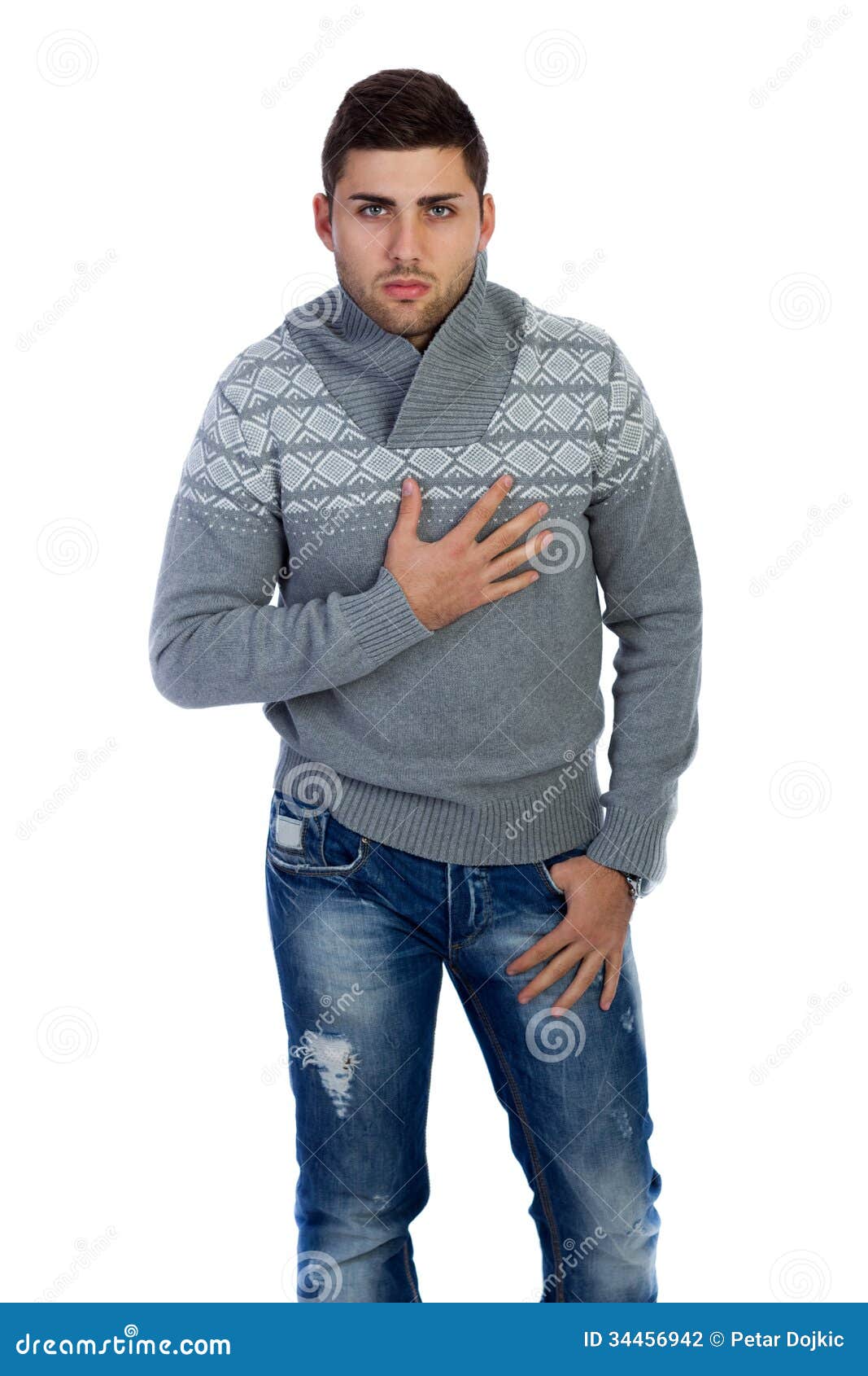 Man in Sweater on White Background Stock Photo - Image of european ...