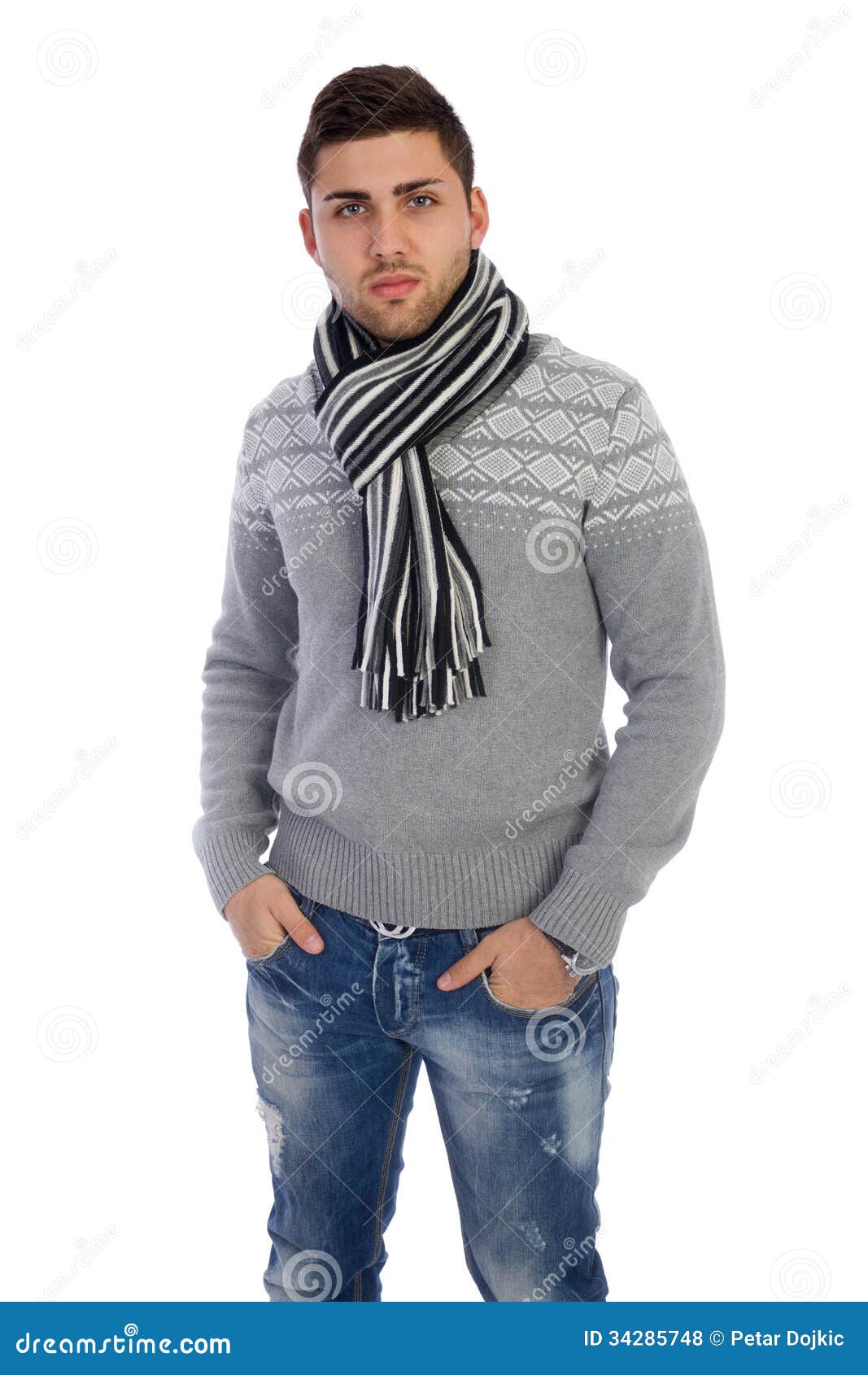 Man in Sweater on White Background Stock Photo - Image of colorful ...
