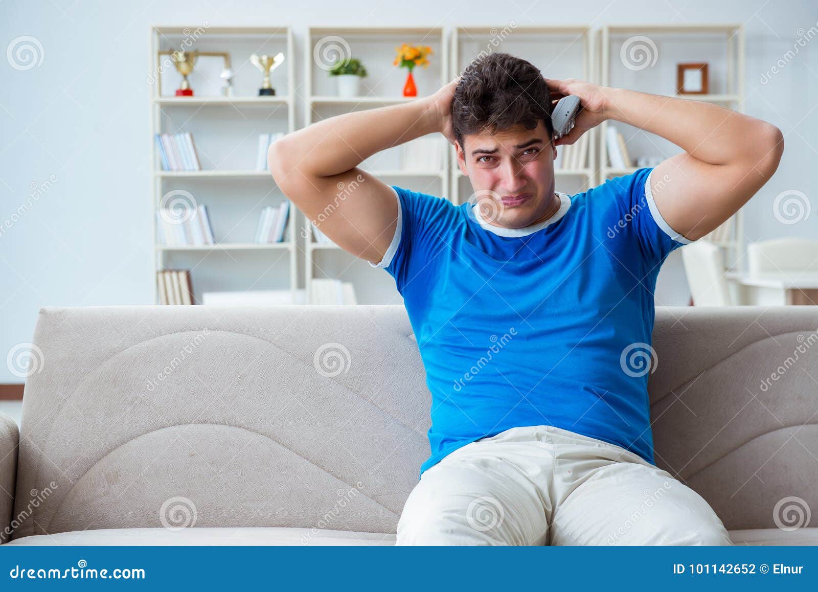 The Man Sweating Excessively Smelling Bad at Home Stock Photo - Image ...