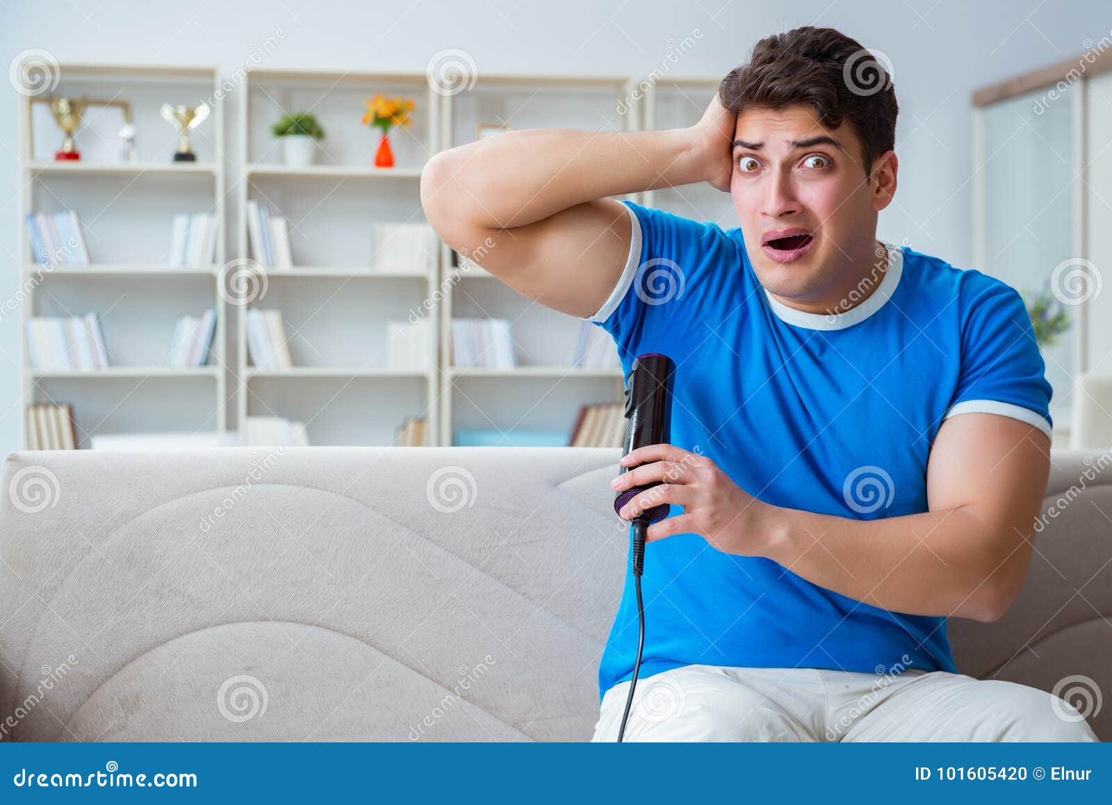 The Man Sweating Excessively Smelling Bad at Home Stock Photo - Image ...