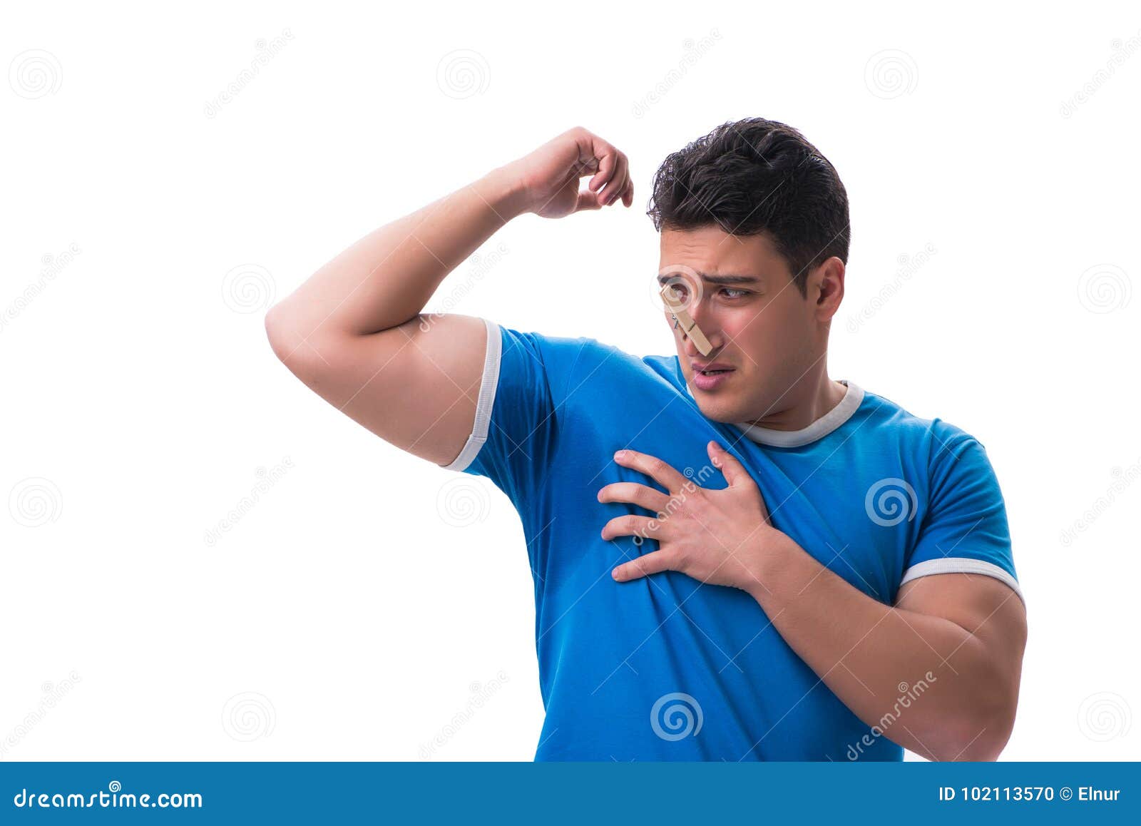 Man Sweating Excessively Smelling Bad Isolated on White Backgrou Stock ...