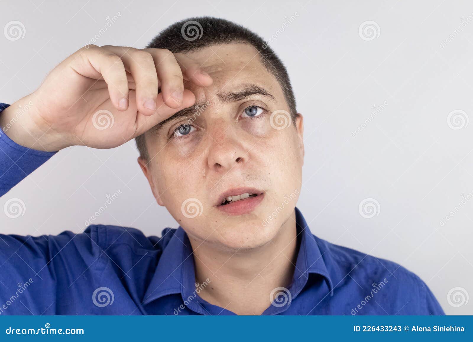 A Man with Sweating on His Face is Looking at the Camera. Sweat Gland ...