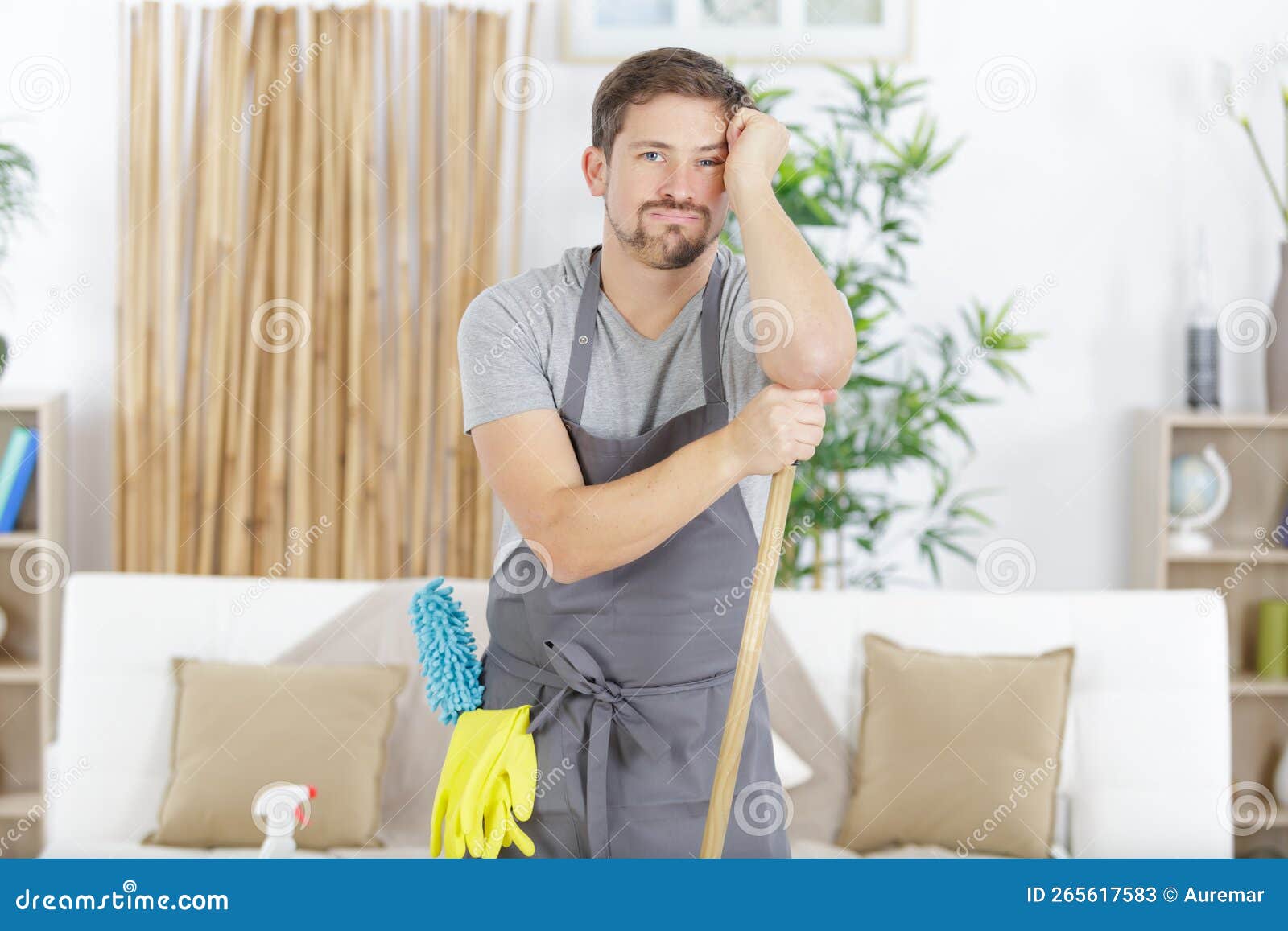Man Sweeping Floor with Dustpan and Brush Stock Image - Image of ...