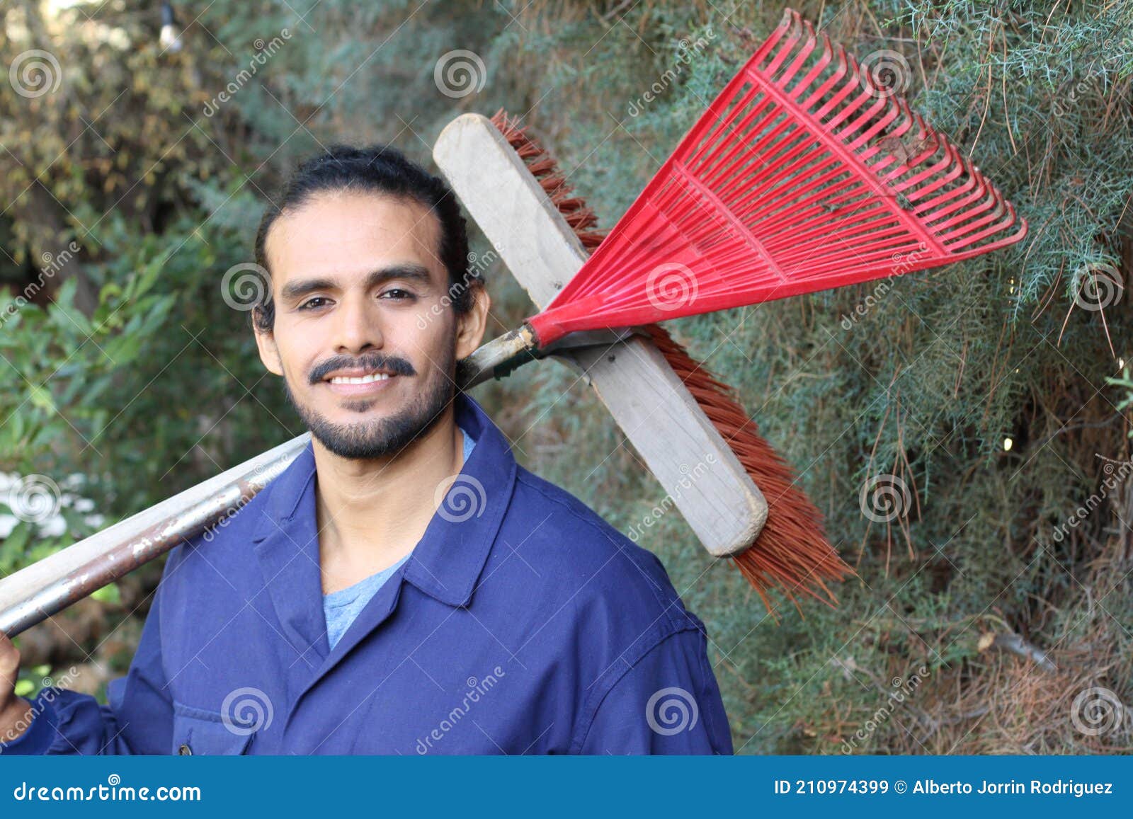 Man Sweeping Leaves in Backyard Stock Image - Image of gardening ...