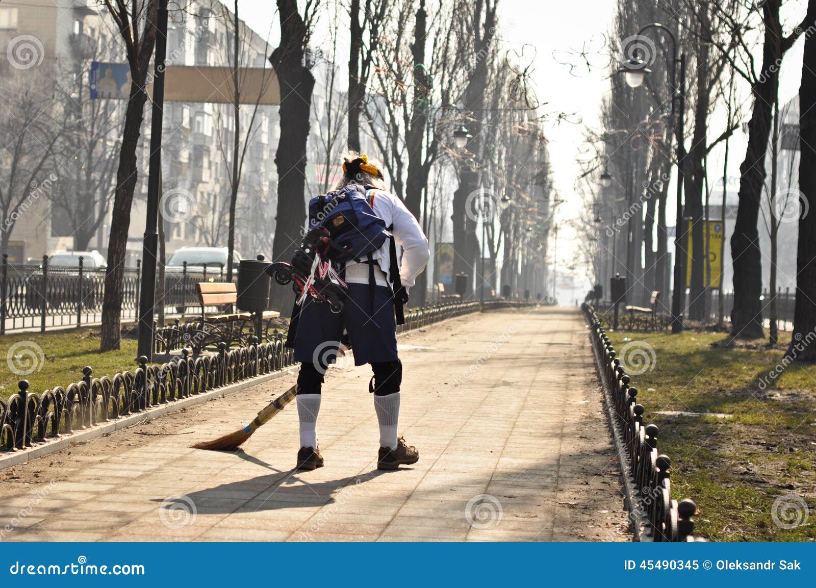 Man Sweeping the Path in the Park Editorial Image - Image of caretaker ...