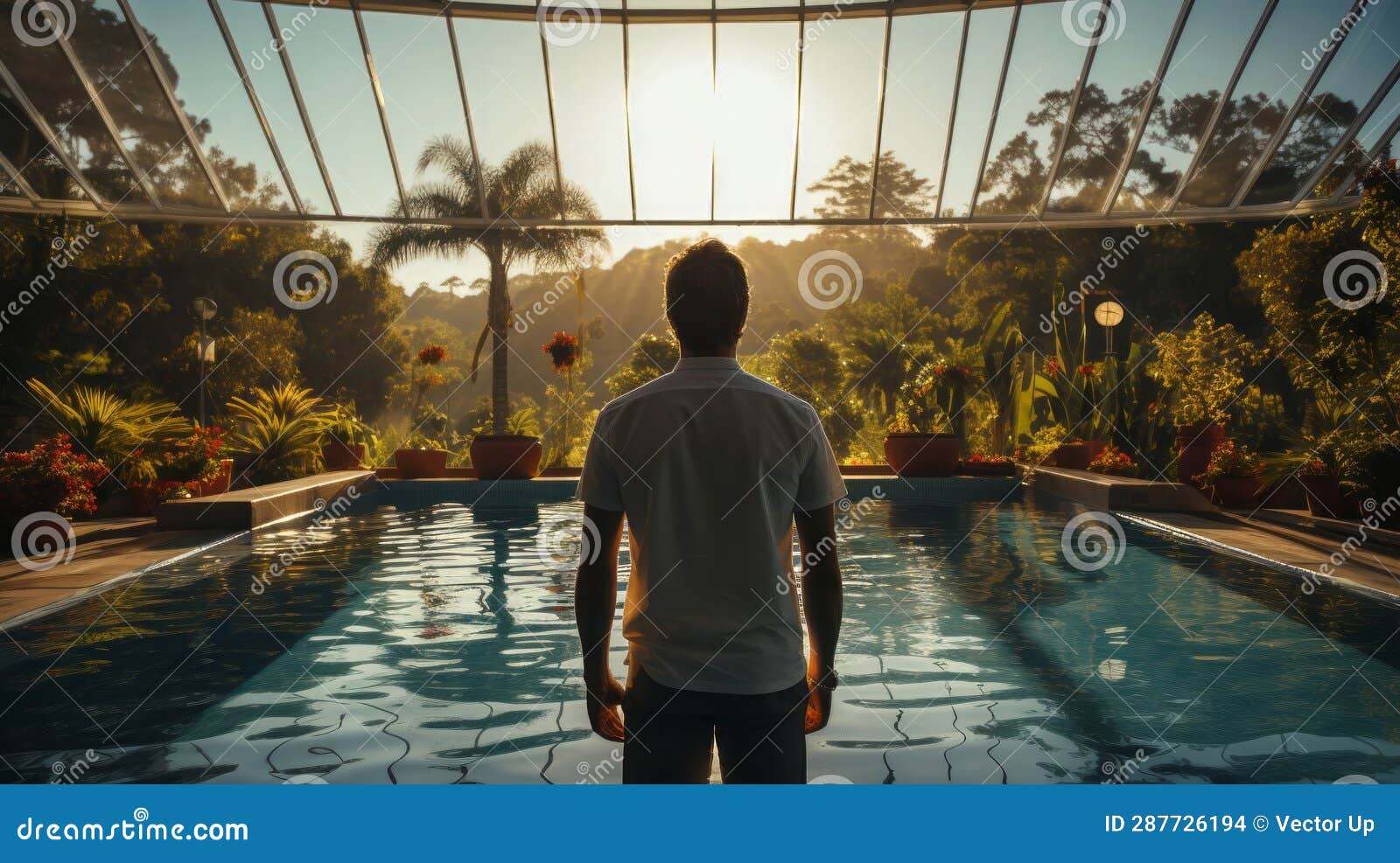 Man Swim Back Pool Back View. Generative AI. Stock Photo - Image of ...