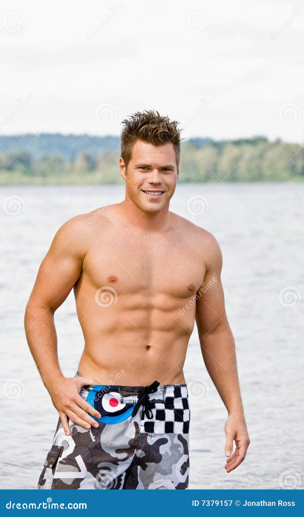 Man in swim trunks stock image. Image of entertainment - 7379157