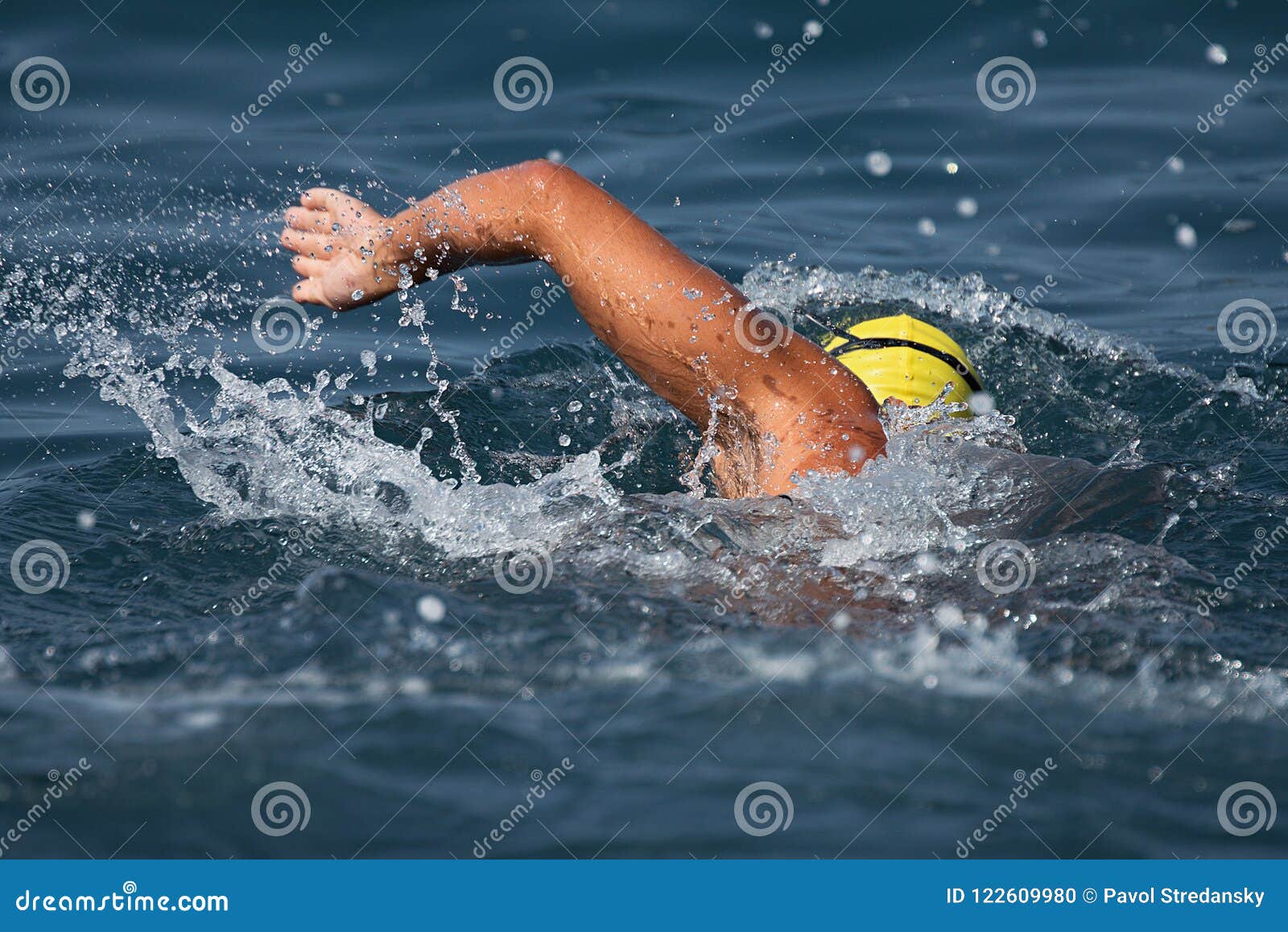 Man Swimmer Swimming Crawl in Blue Sea Stock Photo - Image of speed ...