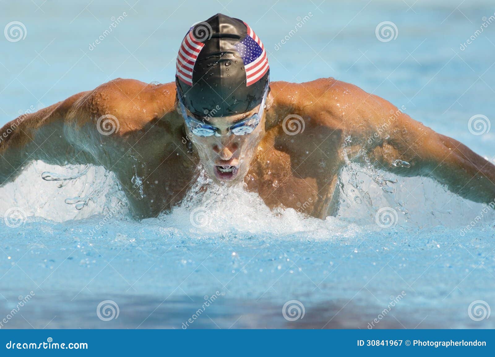 Man Swimming Butterfly Stroke Stock Image - Image of goggles, athlete ...
