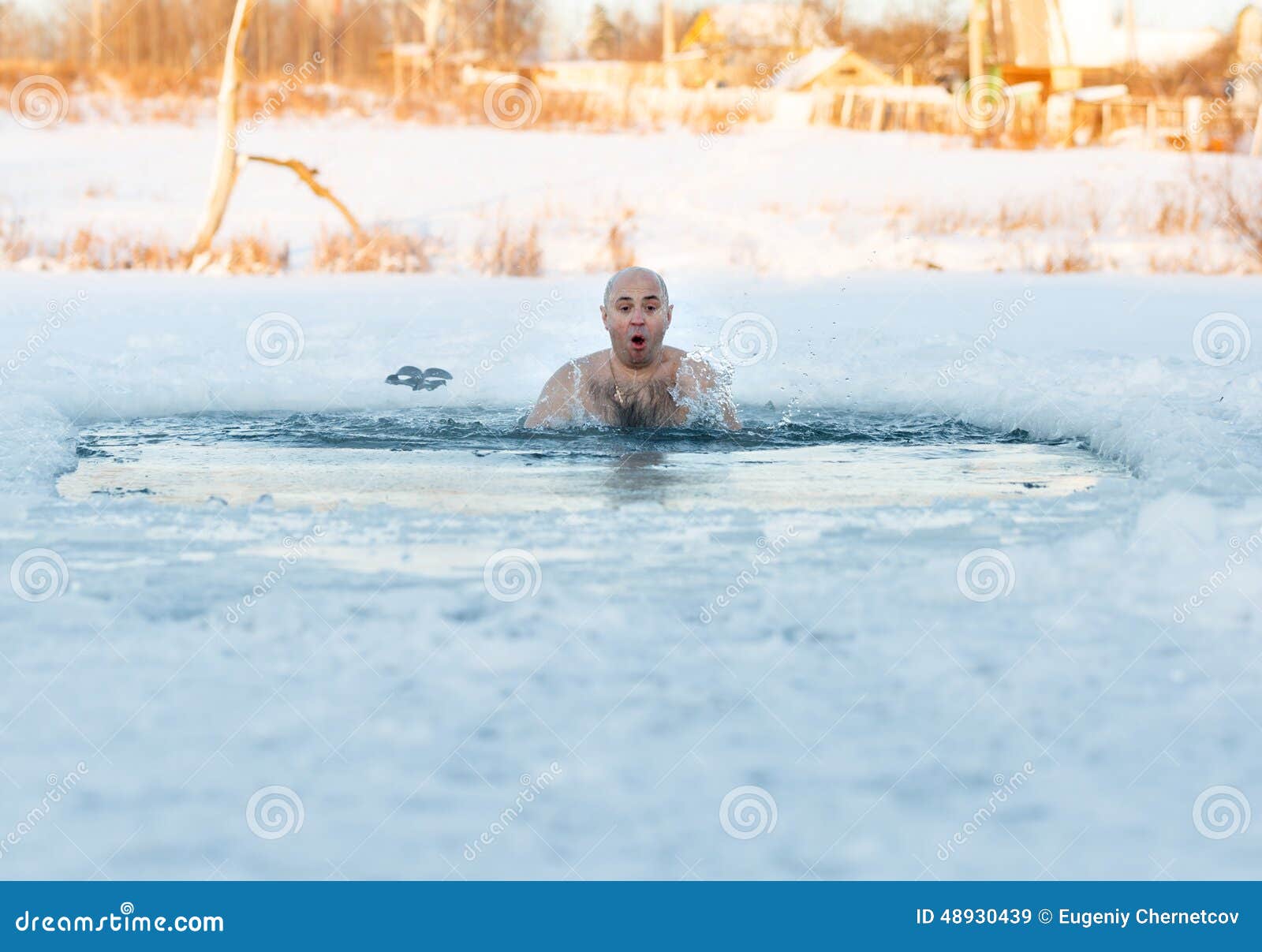 Man swimming cold water stock image. Image of frosty - 48930439