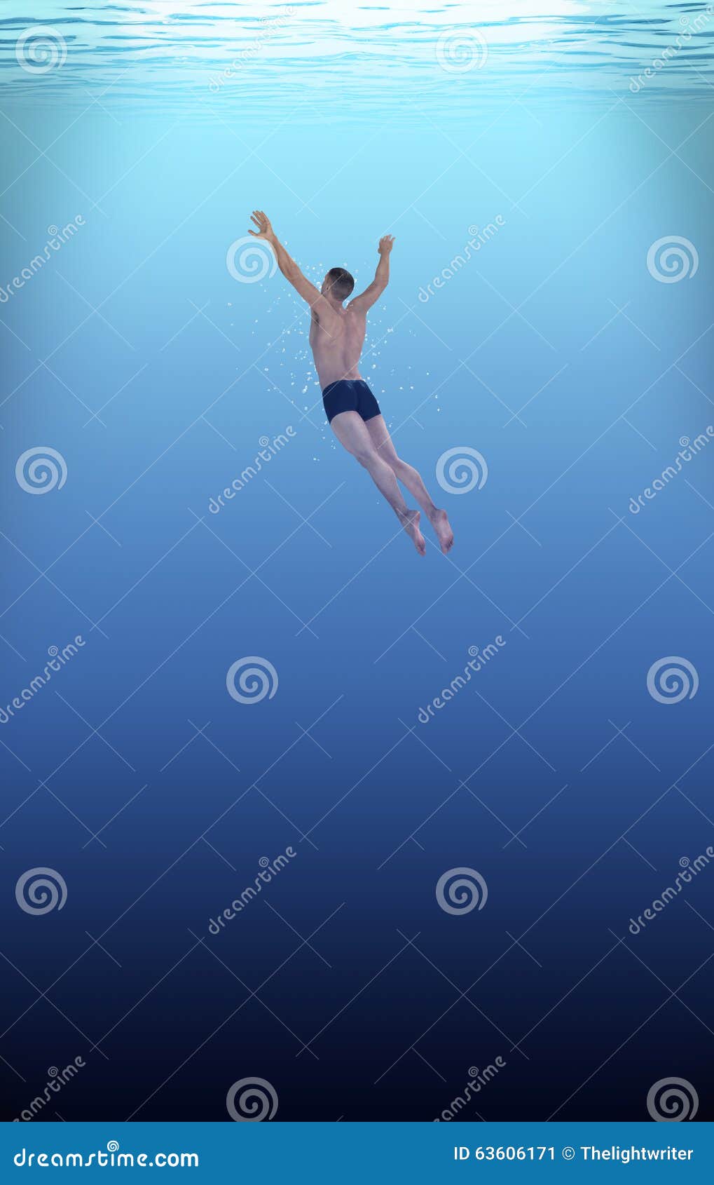 Man Swimming into Deep Blue Water Stock Image - Image of splash ...