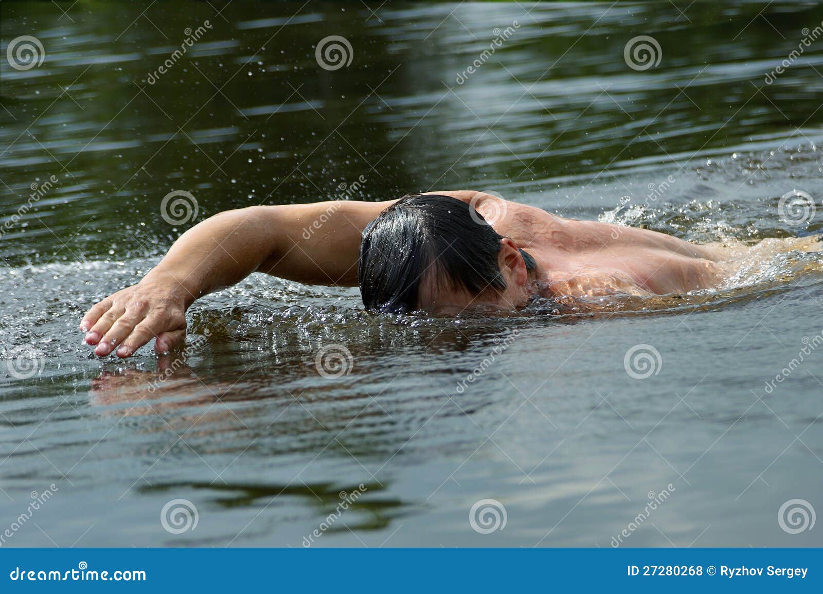 Man swimming in lake stock photo. Image of pond, physical - 27280268