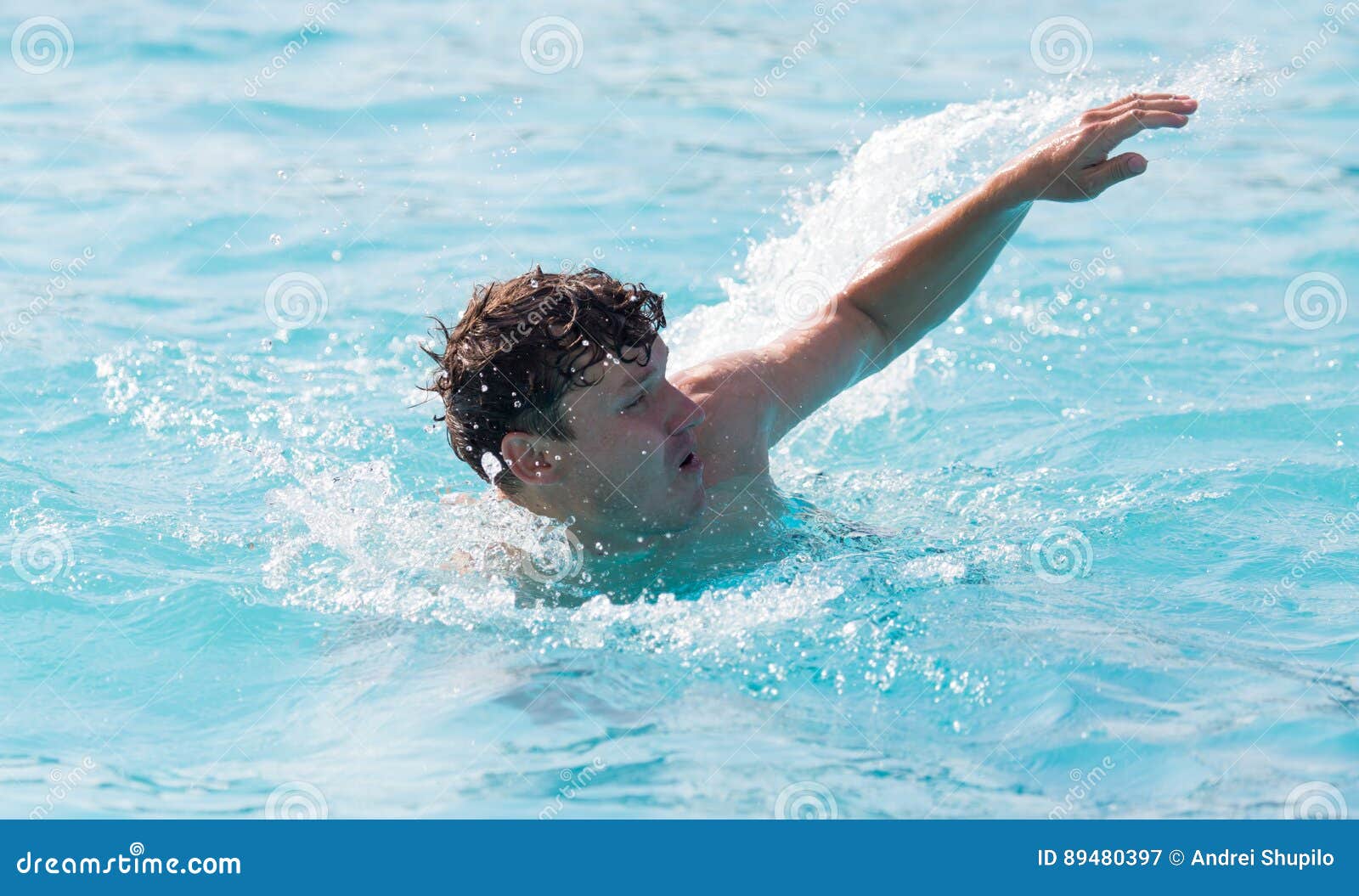 The Man is Swimming in the Pool Stock Image - Image of male, vacation ...