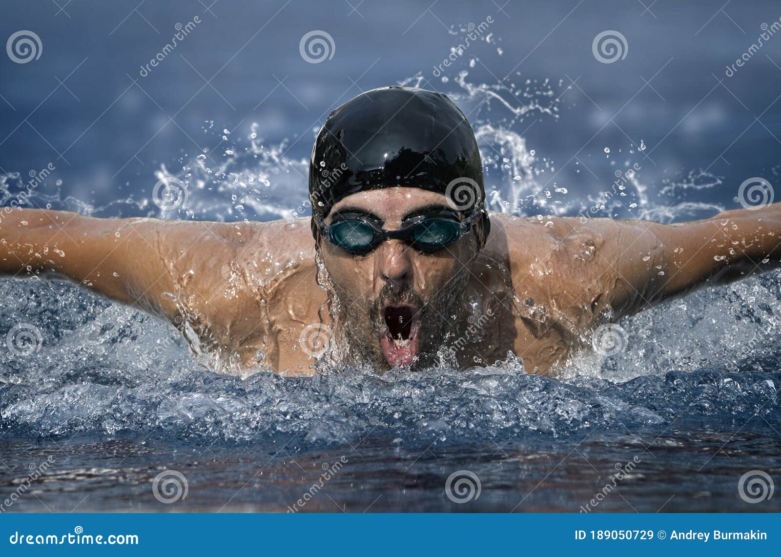 Man in Swimming Pool. Butterfly Style Stock Image - Image of person ...