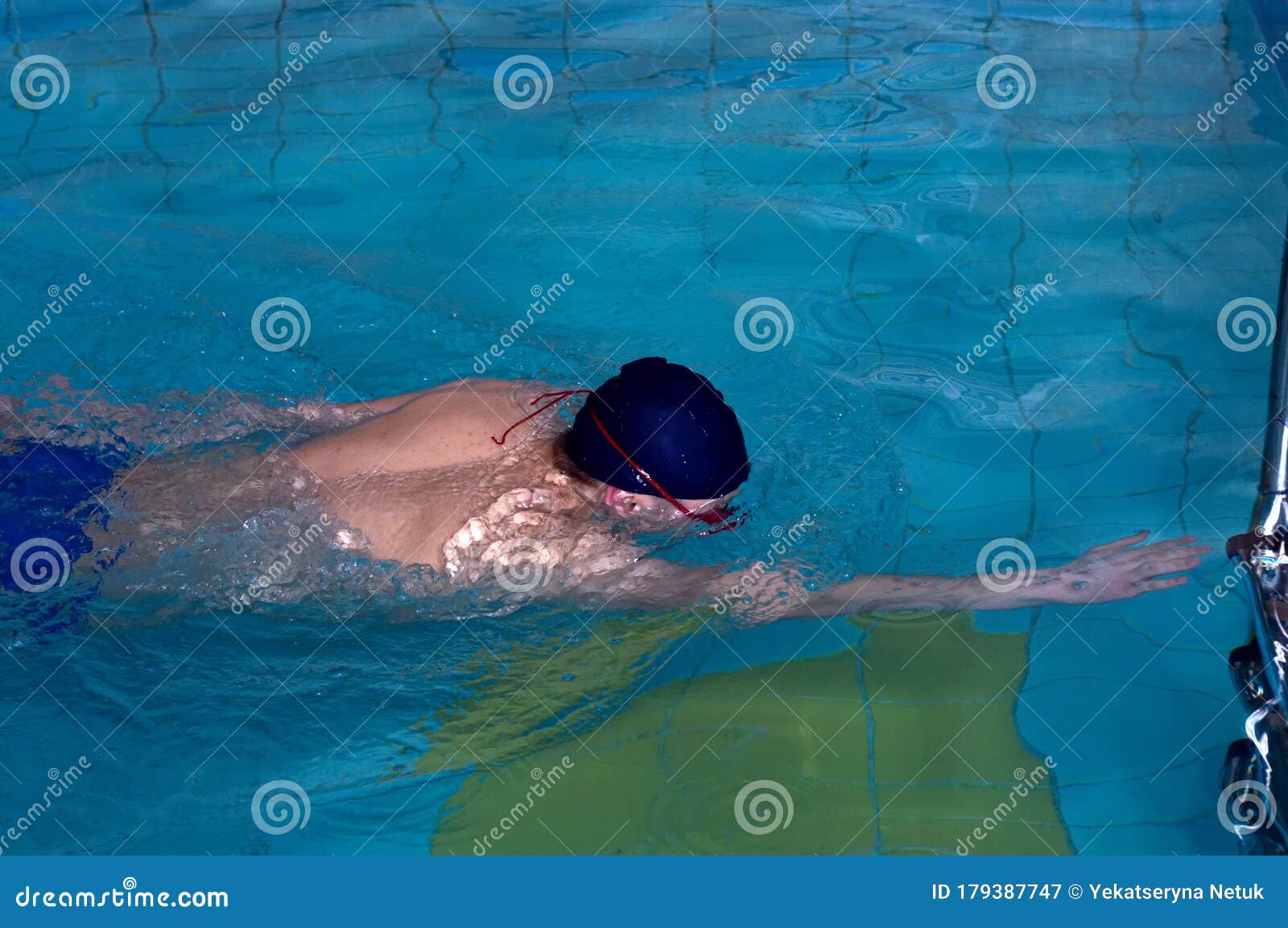 Man Swims Forward Crawl Style in Swimming Pool Stock Image - Image of ...