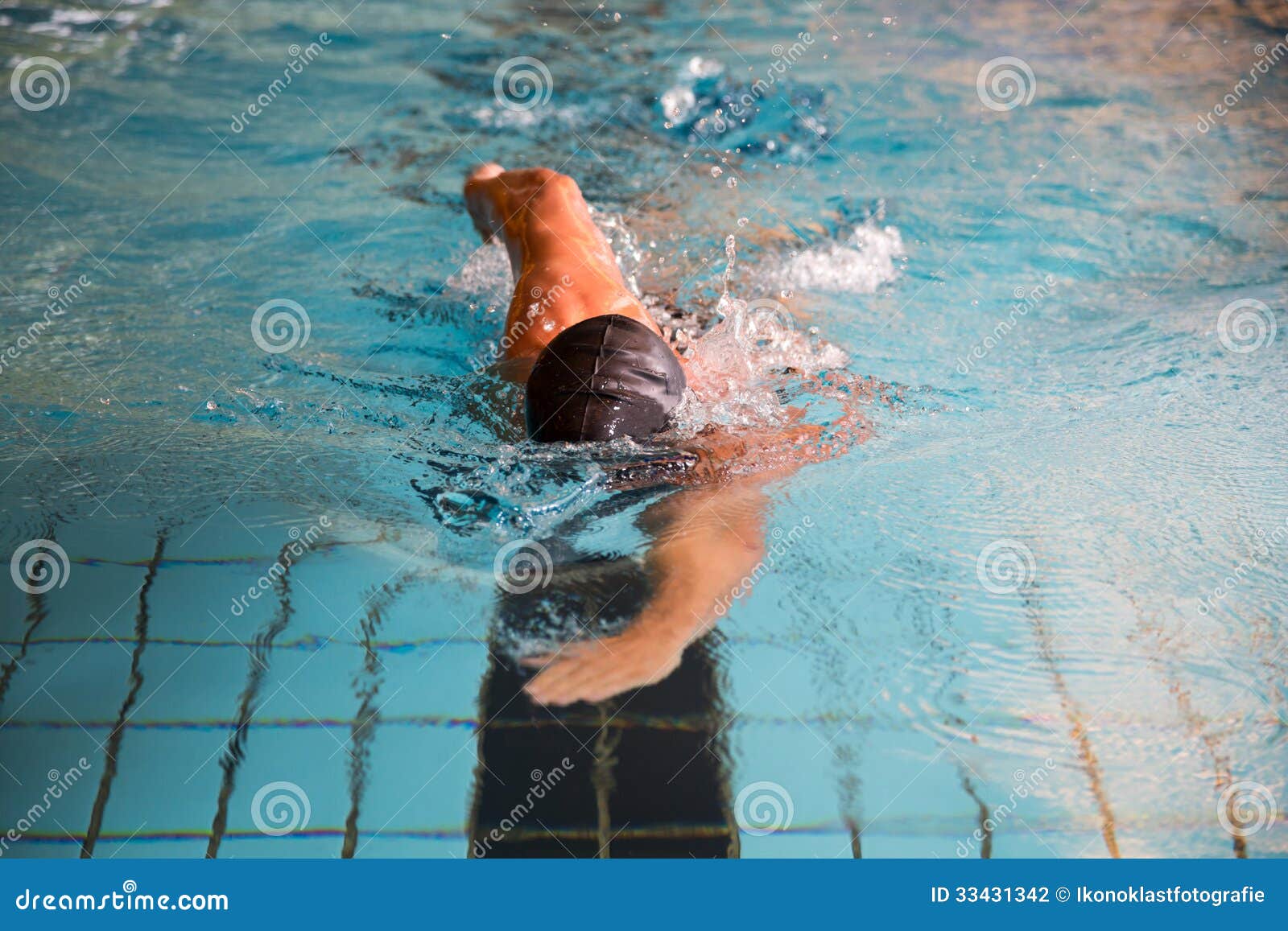 Man Swims Front Crawl Style in Swimming Pool Stock Photo - Image of ...