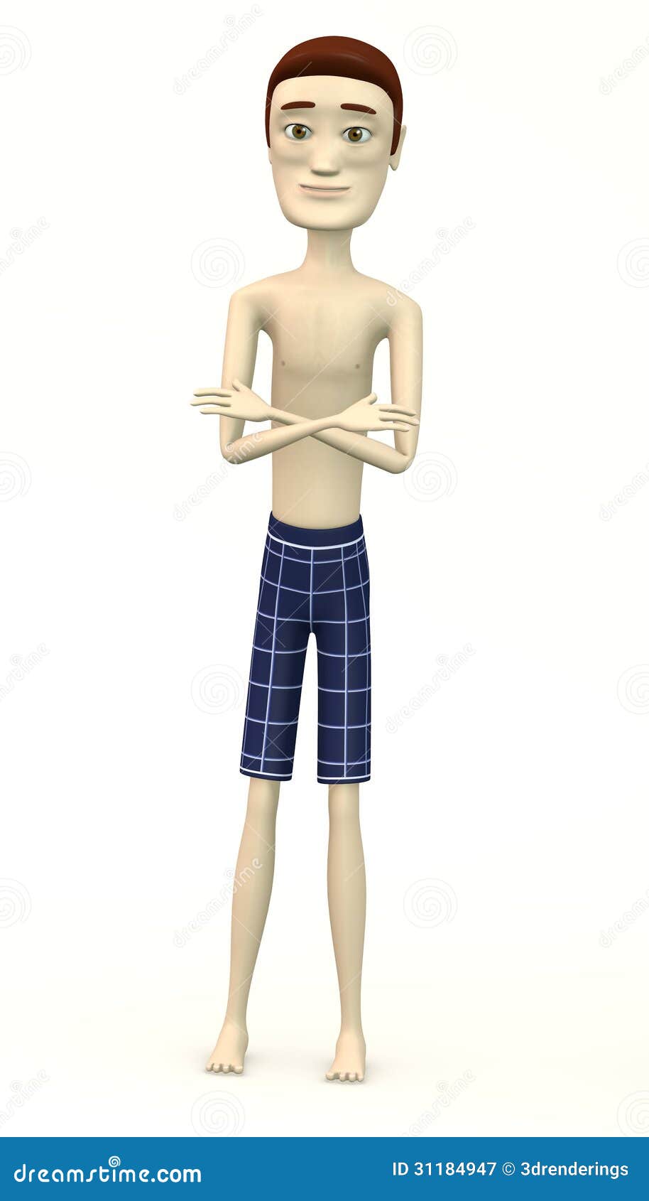 Man in Swimsuit in Bossy Pose Stock Illustration - Illustration of hand ...