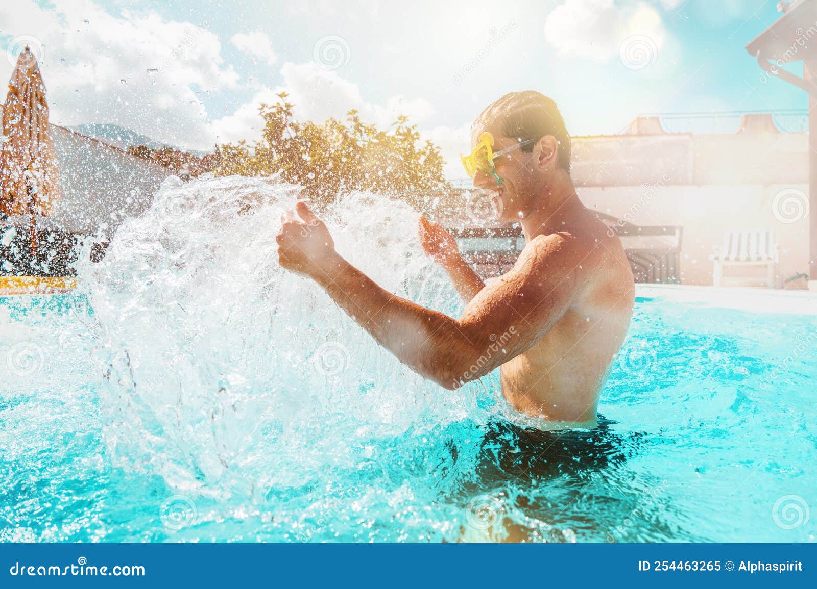 Man in Swimsuit Enjoy in a Swimming Pool Stock Image - Image of people ...