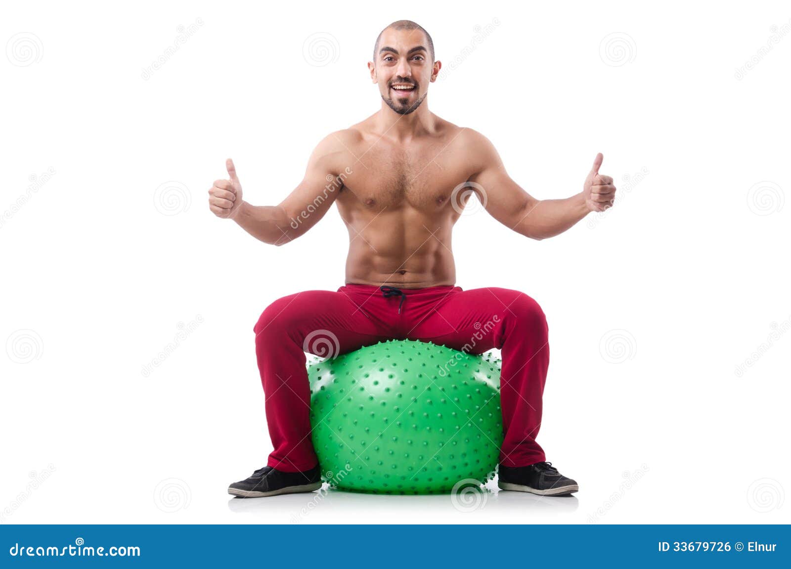 Man with swiss ball stock photo. Image of balance, slim - 33679726