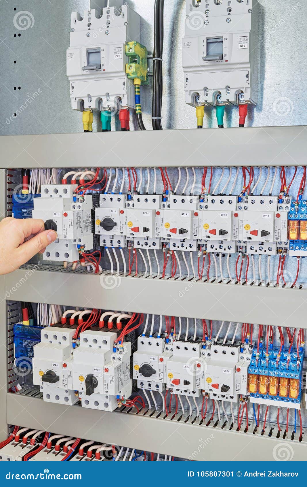 Man Switch Switch Protection Engine To Check in the Electrical Cabinet ...