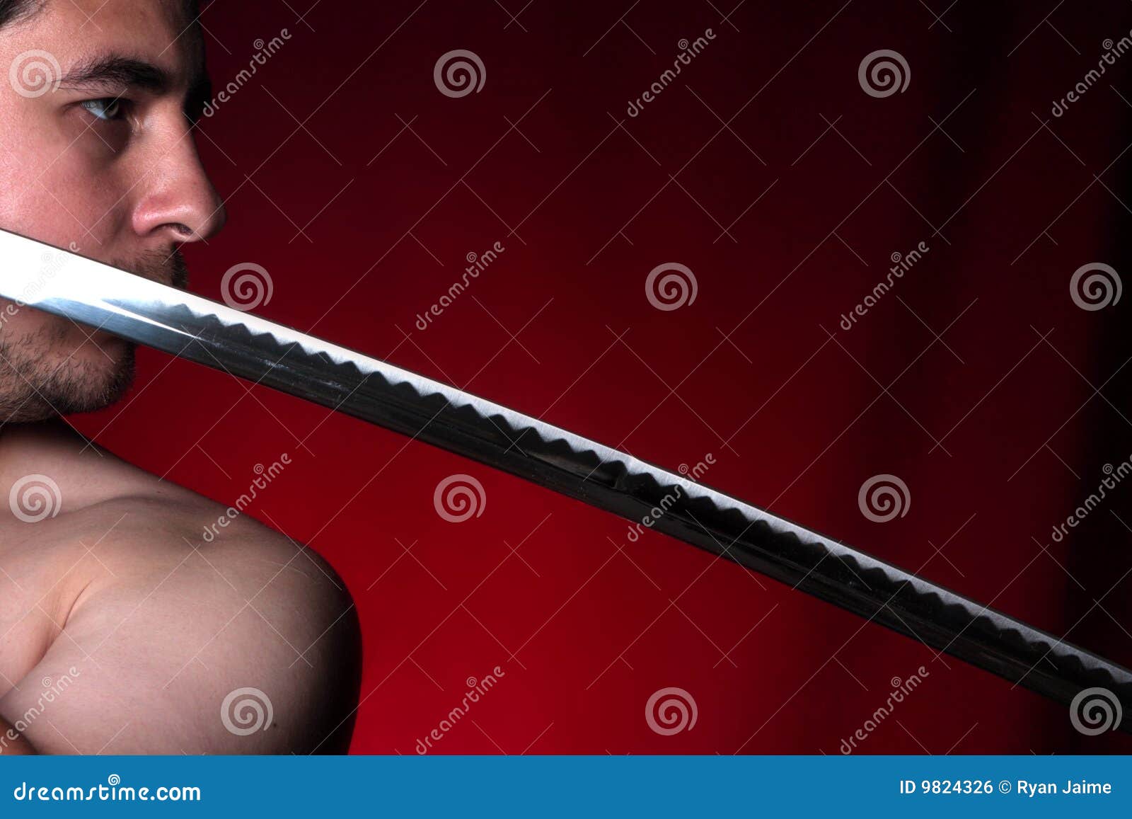 Man with sword stock photo. Image of katana, metal, blade - 9824326
