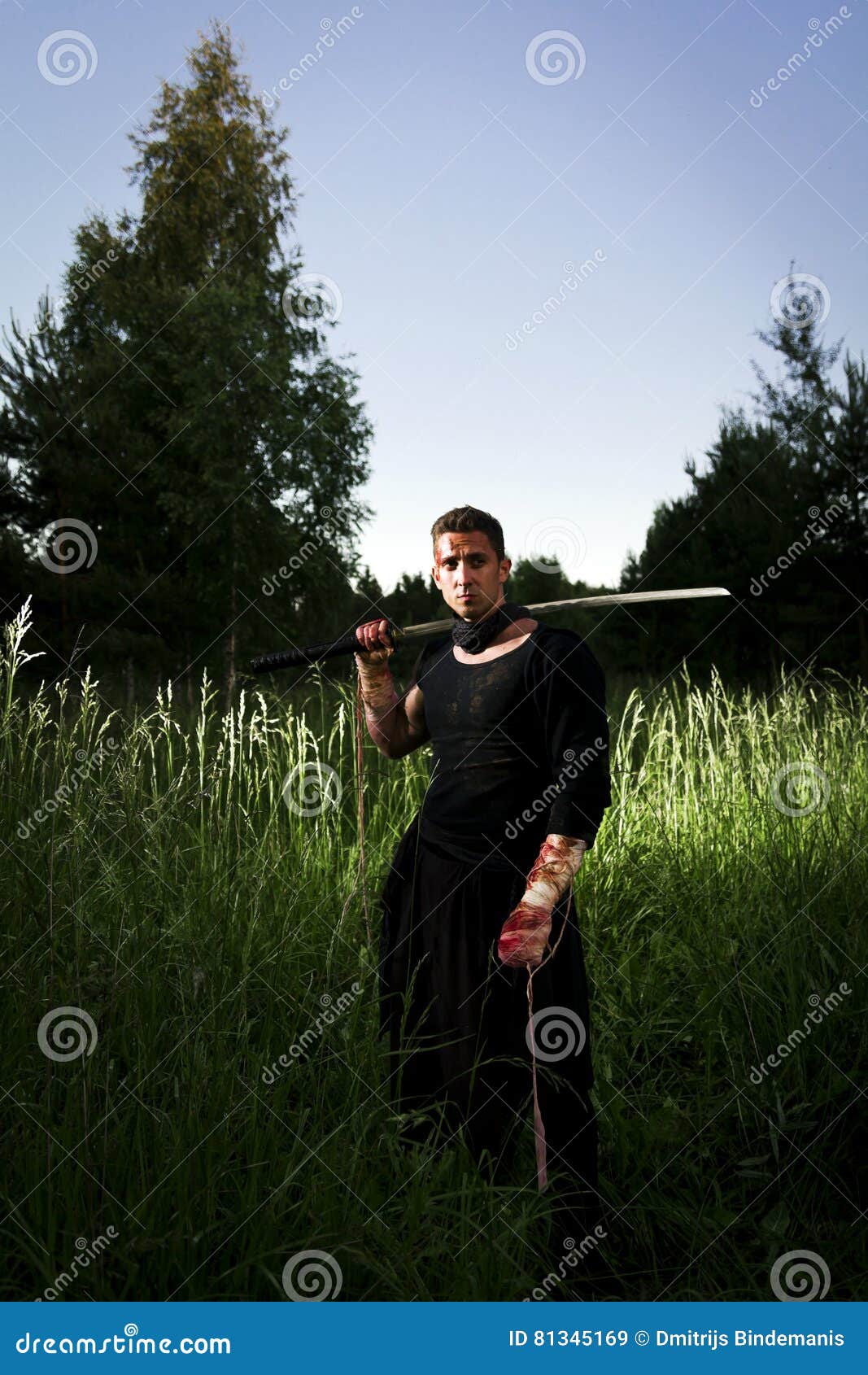 Man with sword stock image. Image of body, handsome, field - 81345169