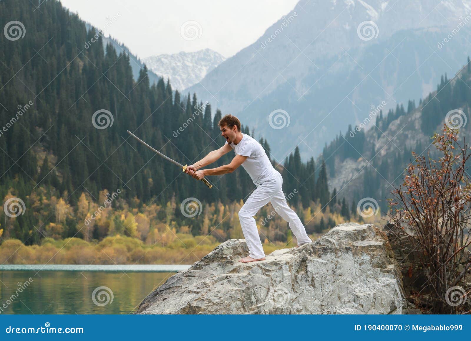 A Man with a Sword Goes on the Attack on the Enemy. the Emotional ...