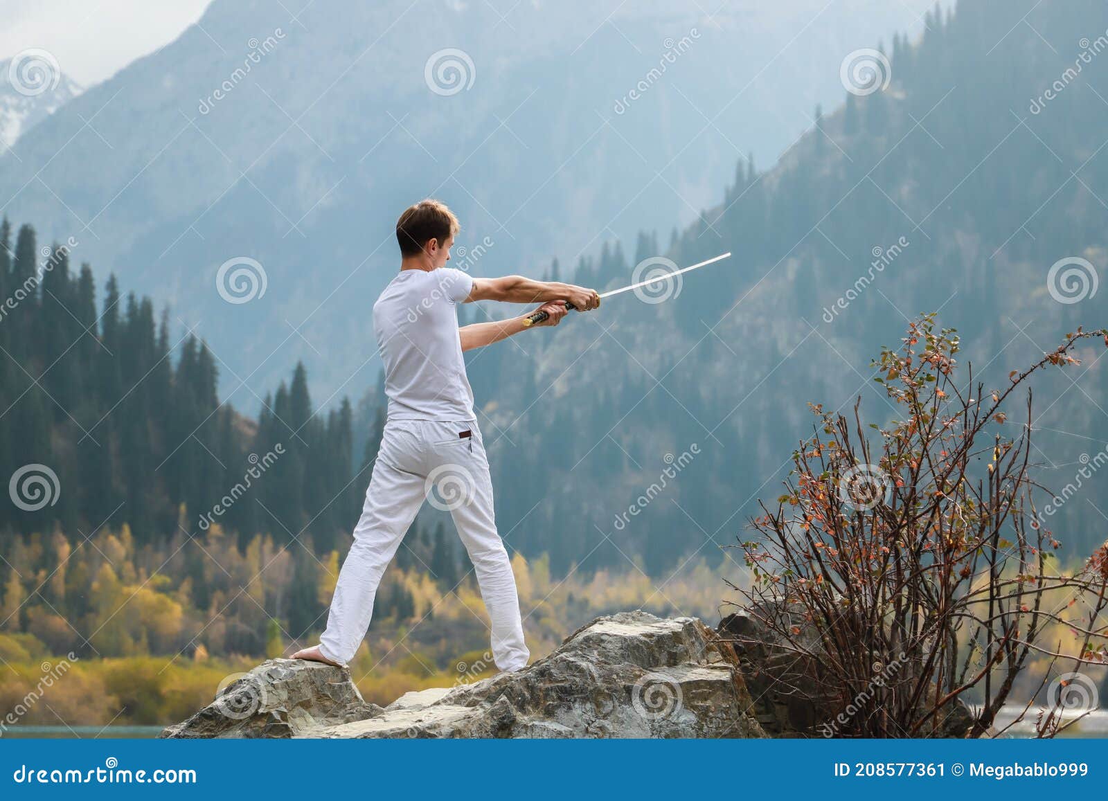 A Man with a Sword Goes on the Attack on the Enemy. the Emotional ...