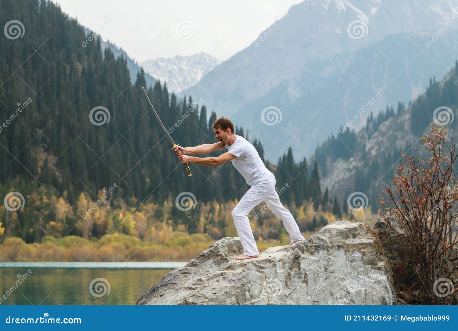 A Man with a Sword Goes on the Attack on the Enemy. the Emotional ...