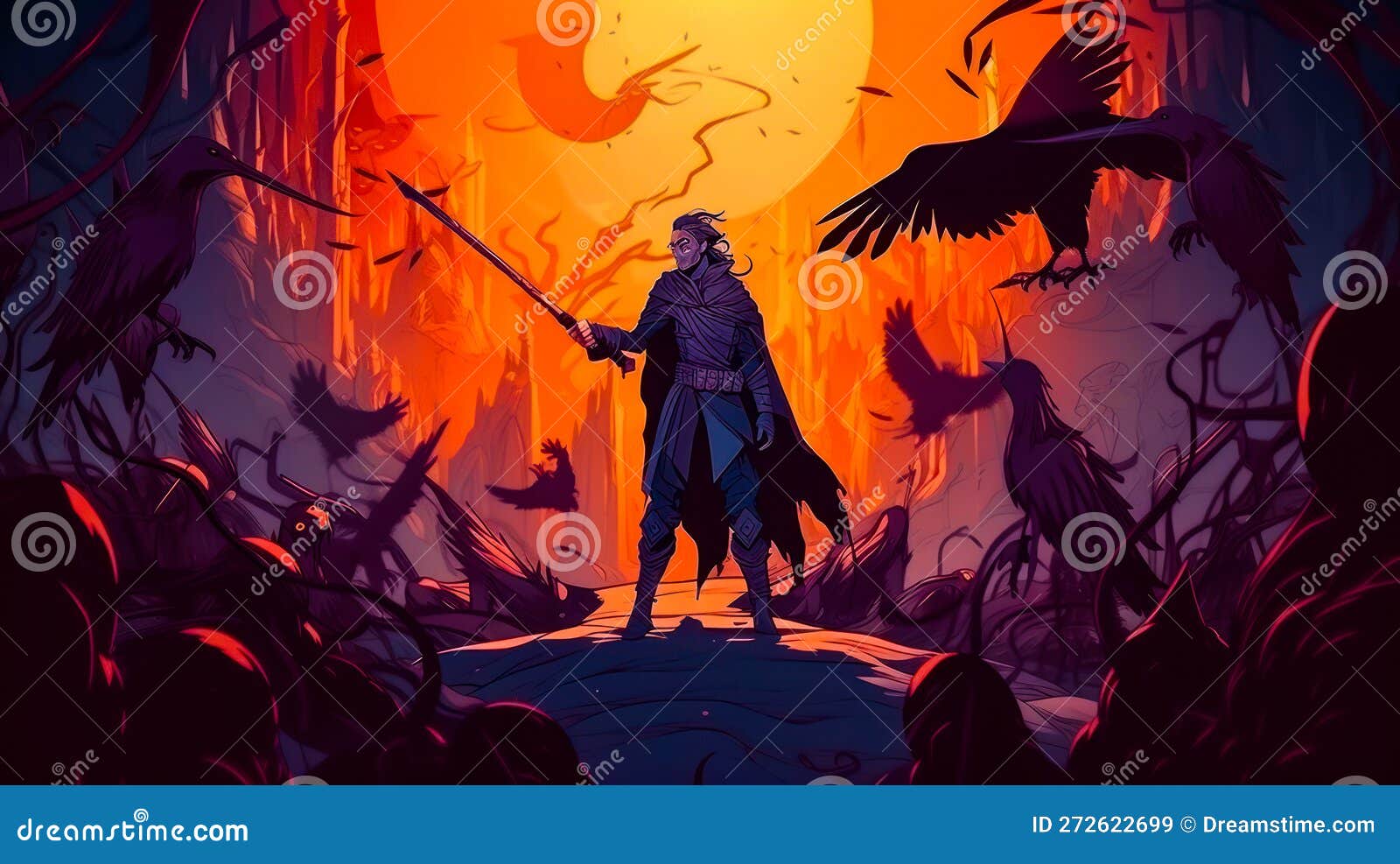 Man with Sword Standing in Front of Crows. Generative AI Stock ...
