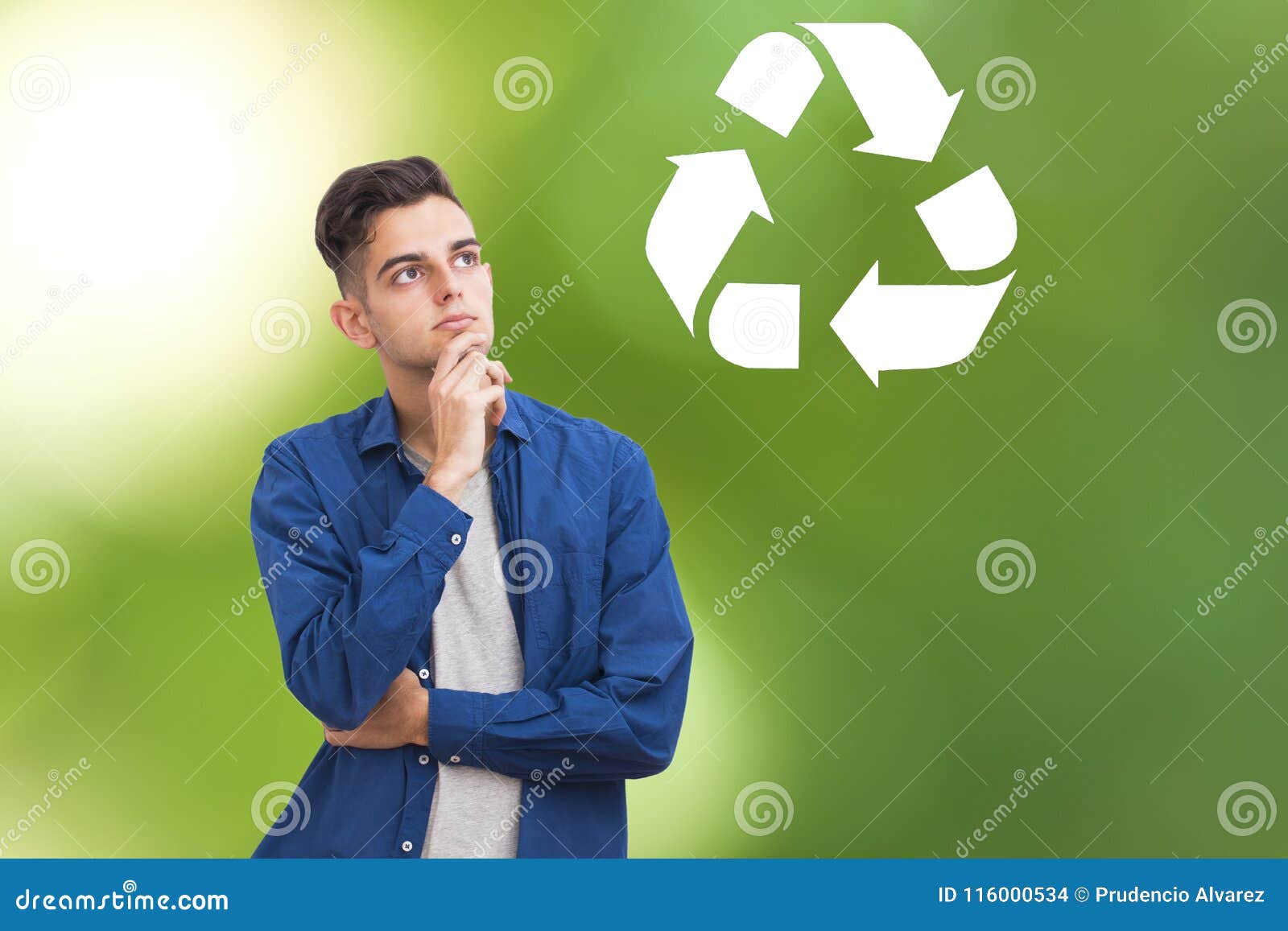 Man with the Symbol of Recycle Stock Photo - Image of pointing ...
