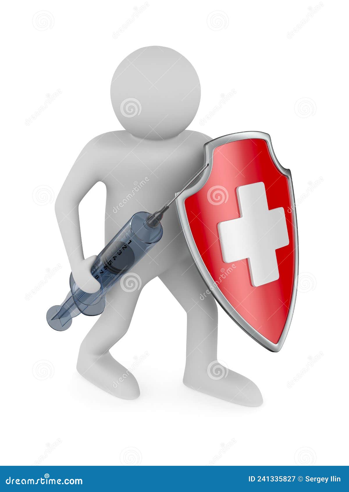Man Syringe and Shield on White Background. Isolated 3D Illustration ...