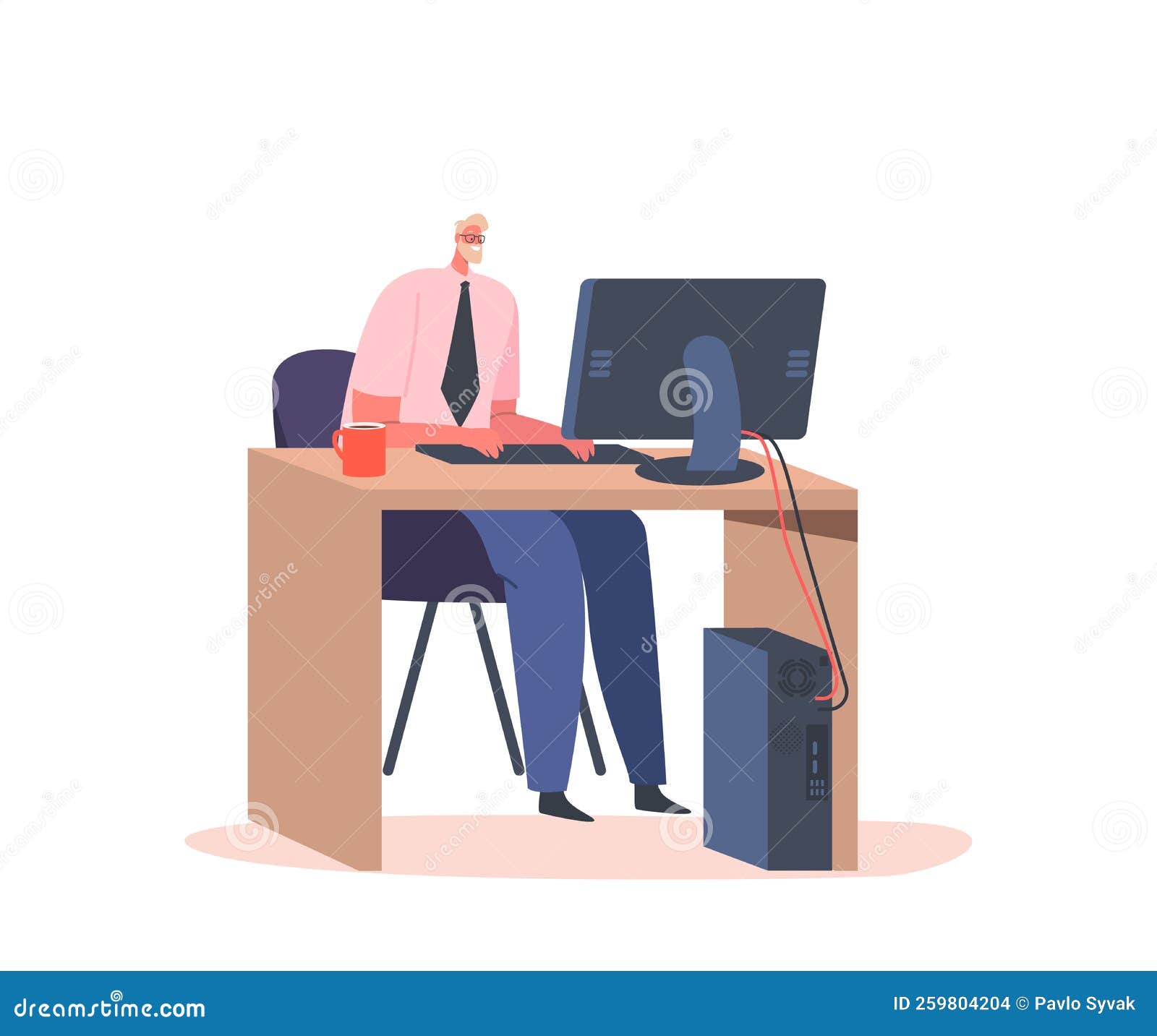 Man Sysadmin Or Coder At Work On Computer In Office Male Character Working With Big Data 6110