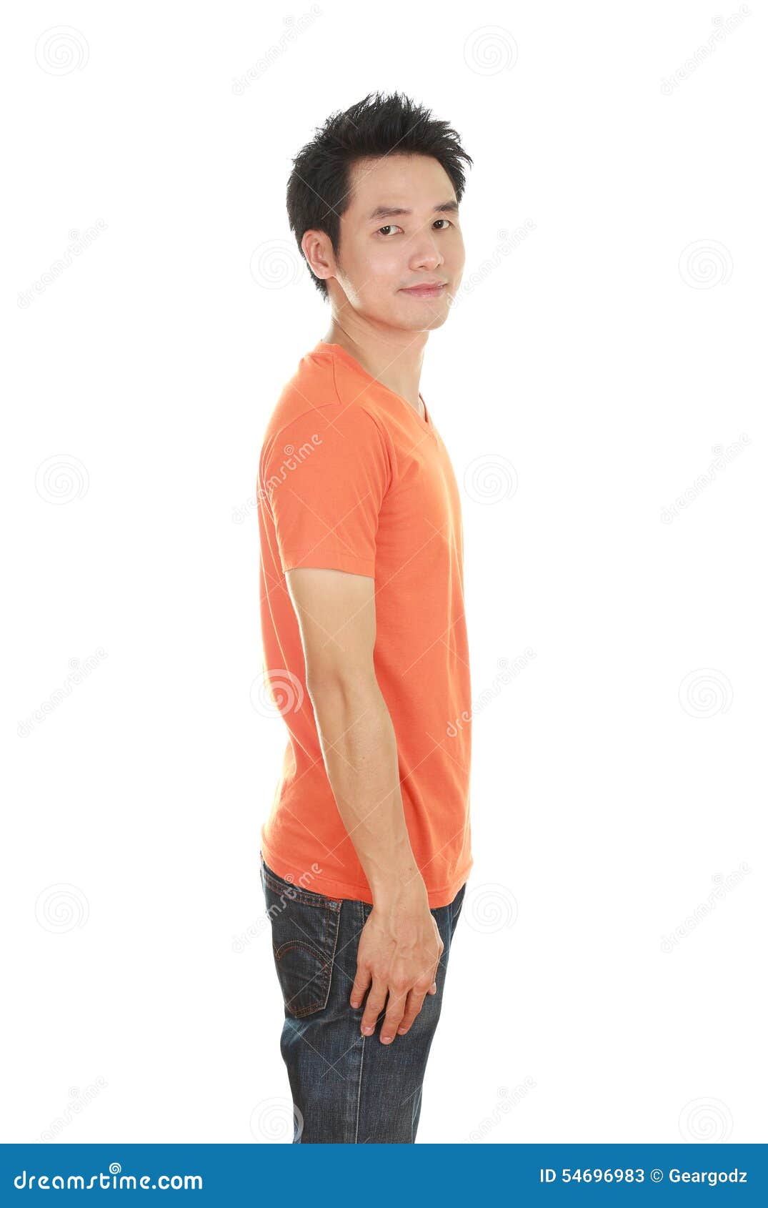 Man with T-shirt (side View) Stock Image - Image of orange, adult: 54696983