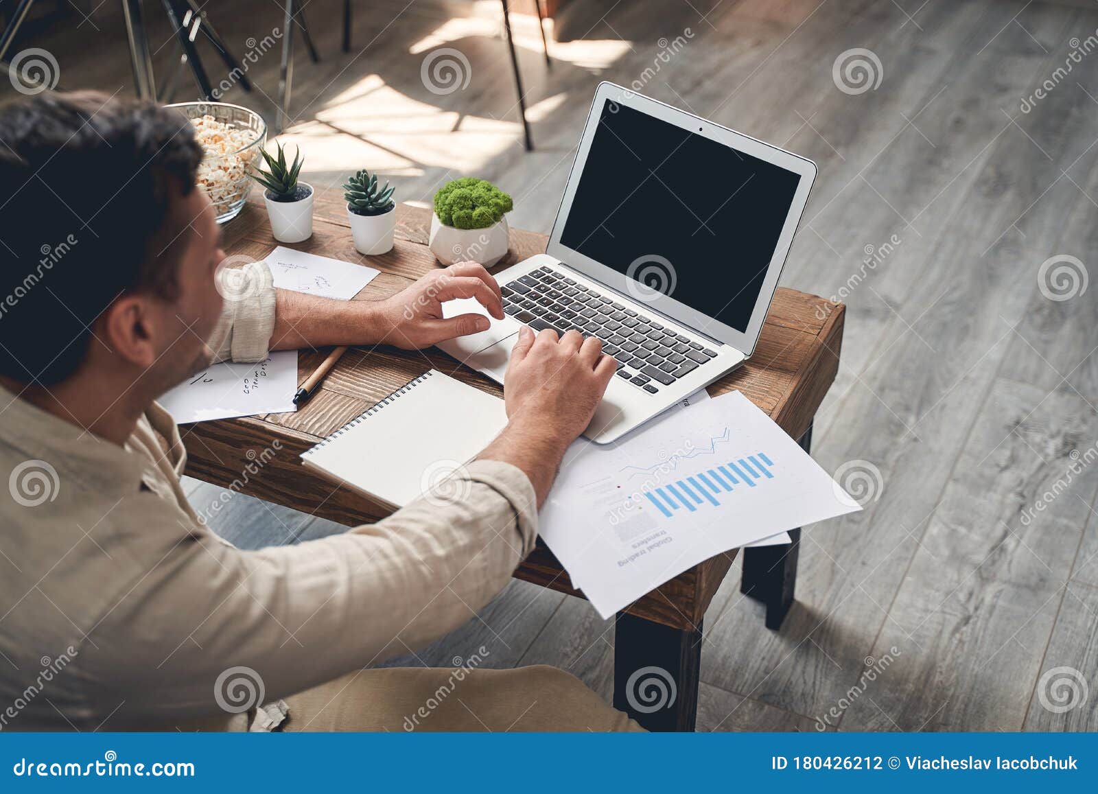 Man at the Table Getting Ready for Work Stock Photo - Image of ...