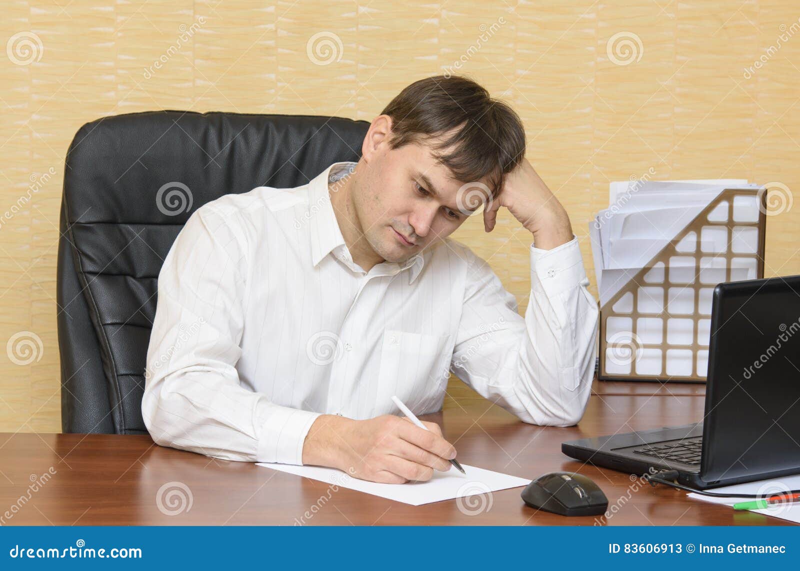 The Man at the Table Writing on Paper Stock Image - Image of table ...