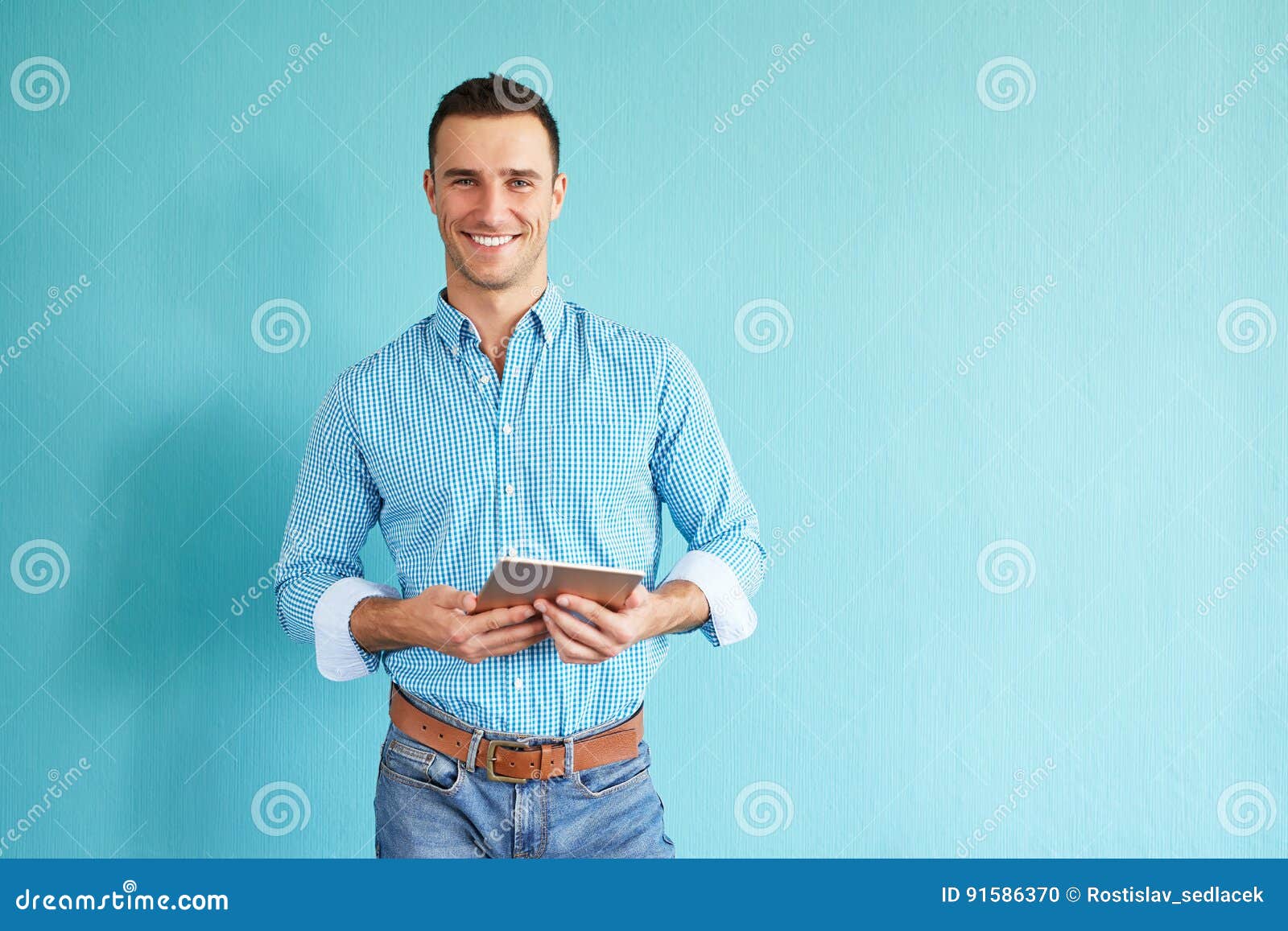 Man with tablet computer stock photo. Image of hold, caucasian - 91586370