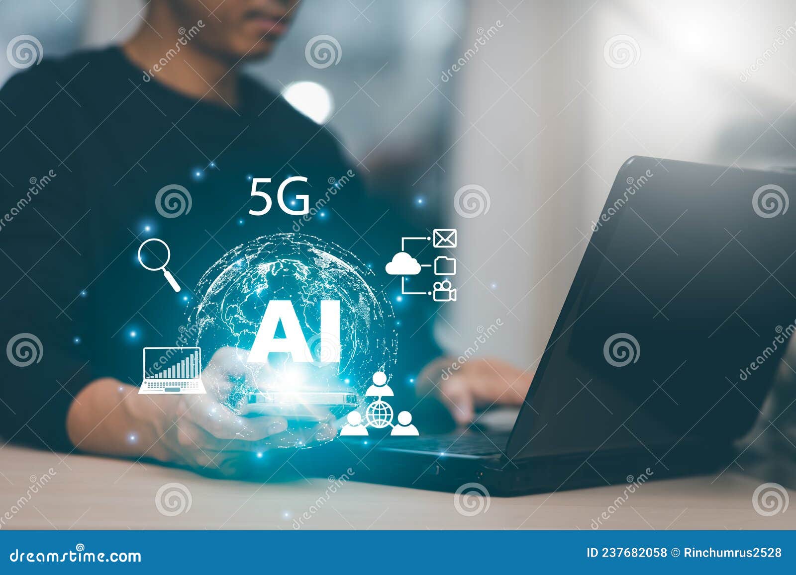 Man with Tablet and Notebook with Artificial Intelligence AI,on Big ...