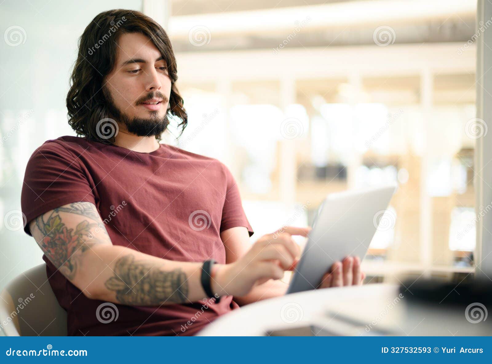 Man, Tablet or Planning for Web Design Research, Ideas or Vision for it Programming Algorithm ...