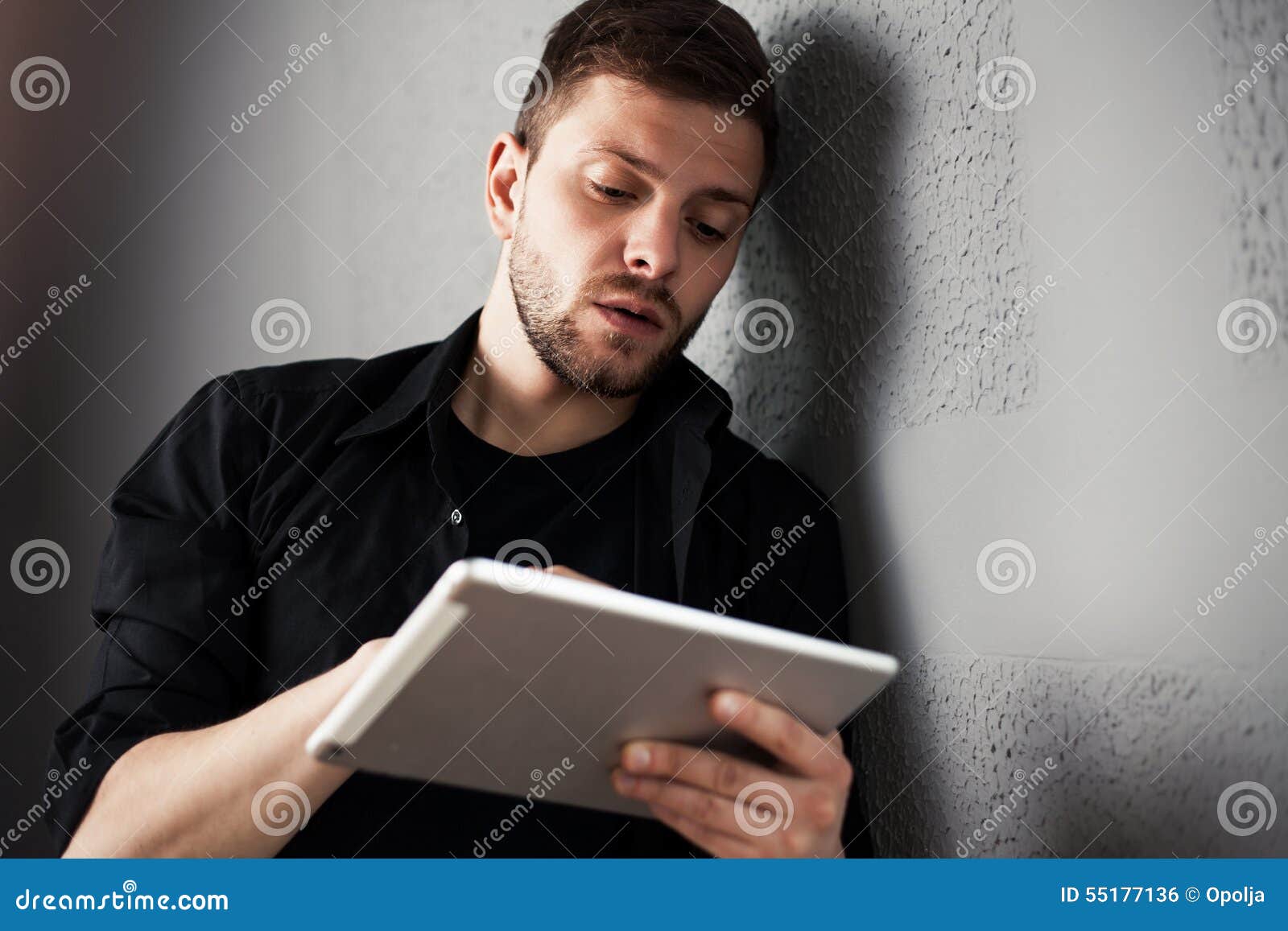 Man with tablet stock photo. Image of internet, adult - 55177136